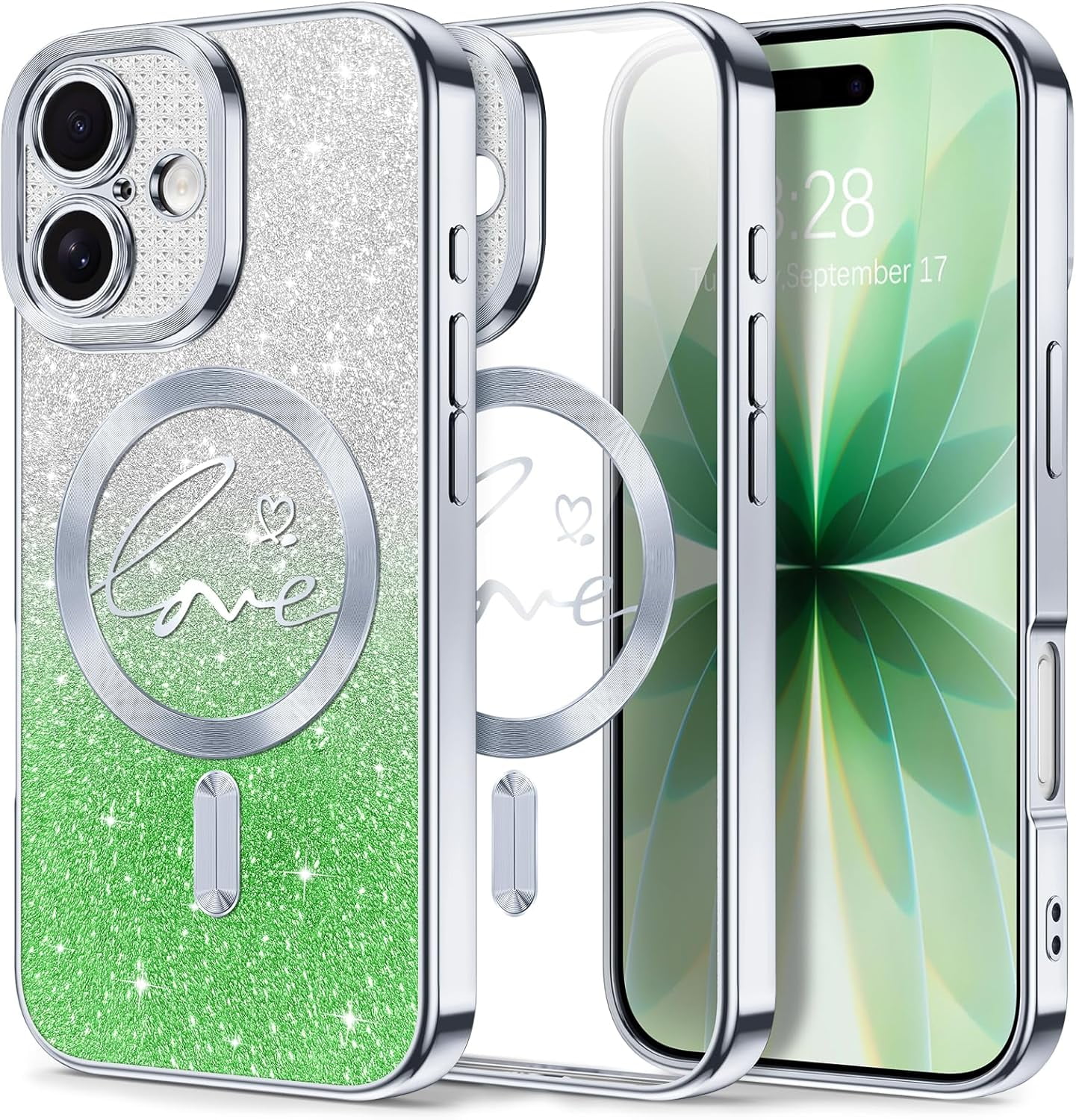 CFHADD-for iPhone 17 Case Glitter, Compatible with MagSafe Love Heart ...