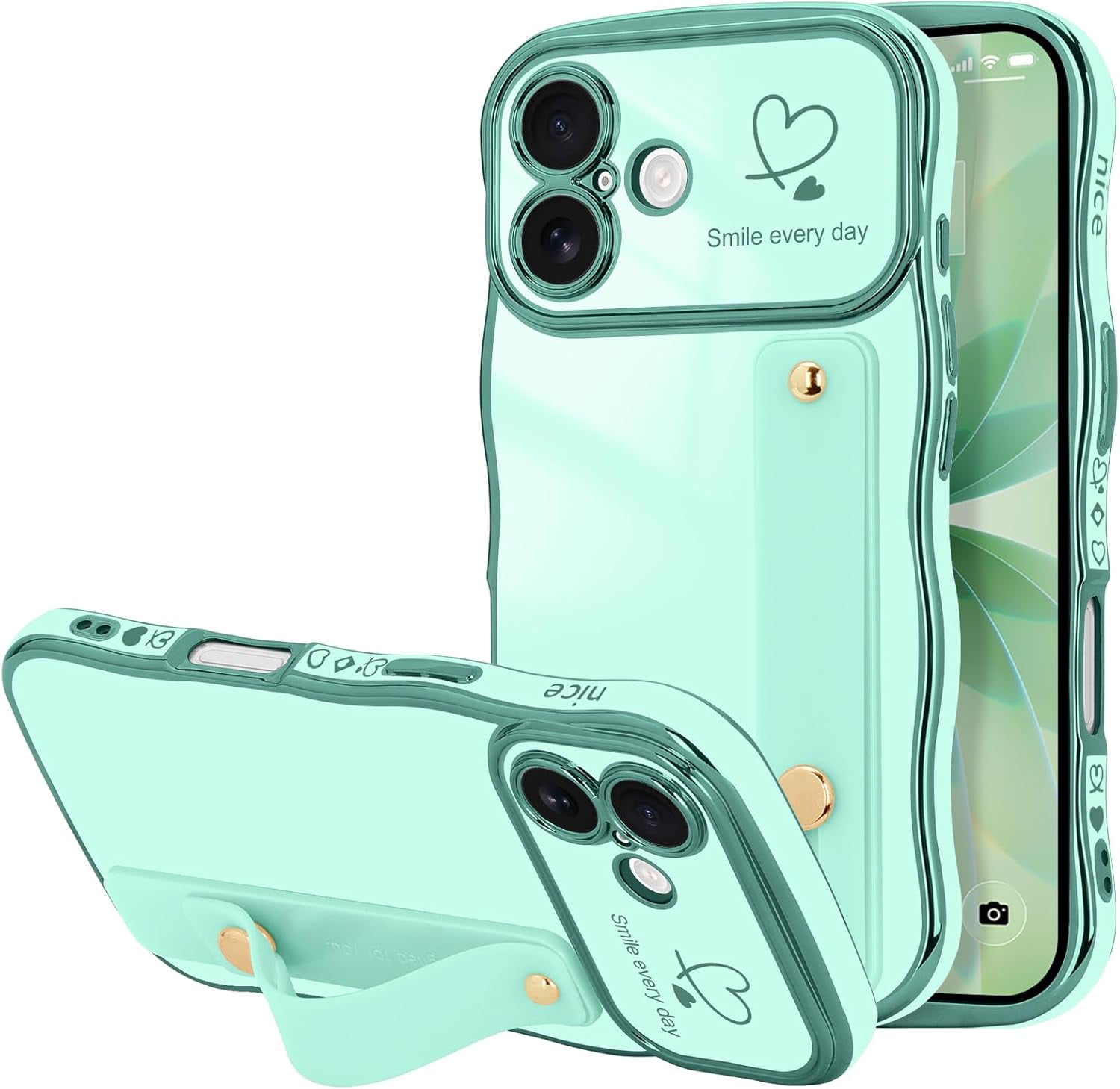 CFHADD-for iPhone 17 Case for Women Girls with Strap, Wave Frame Cute ...