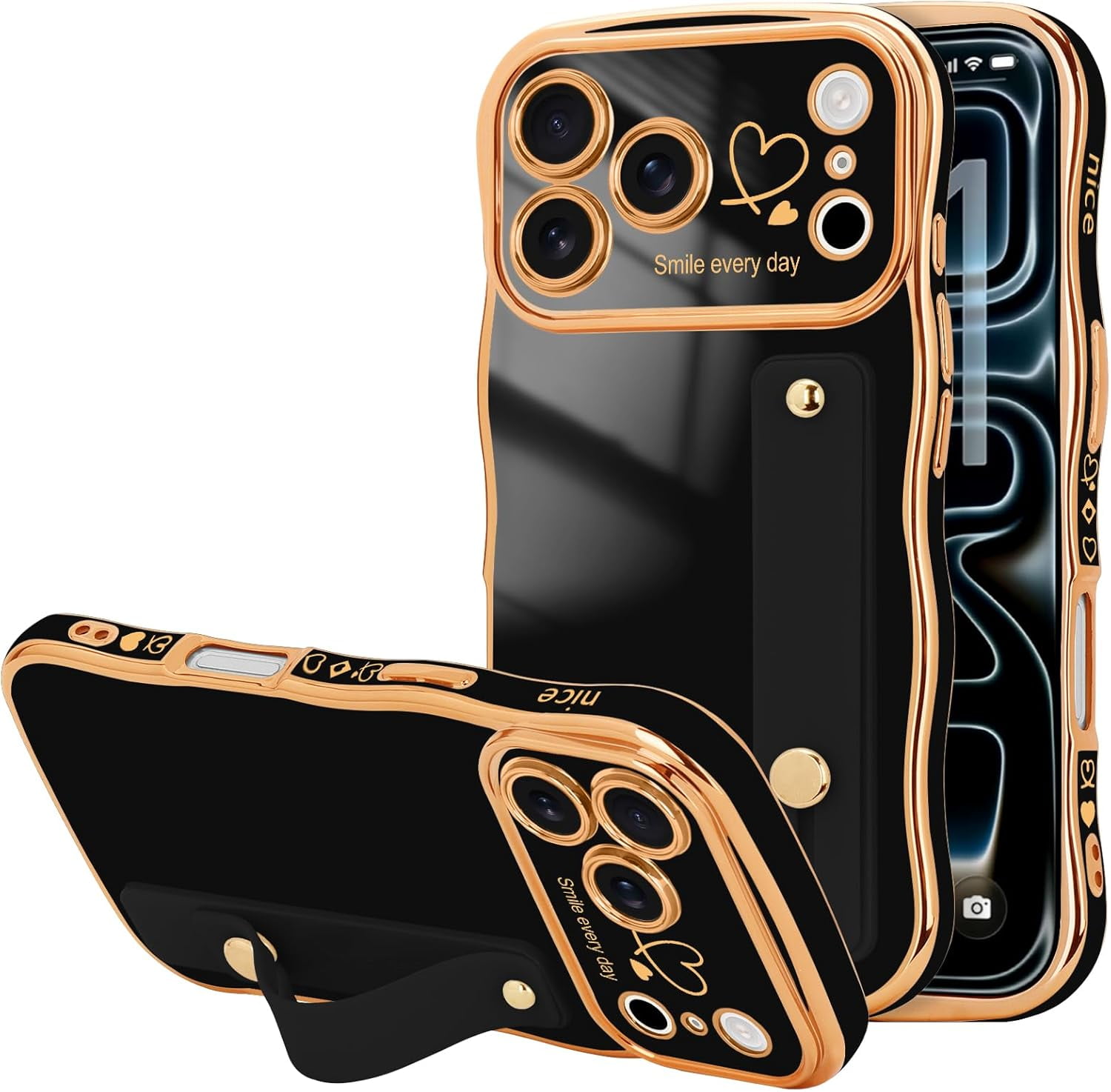 CFHADD-for iPhone 17 Pro Case for Women Girls with Strap Wave Frame ...