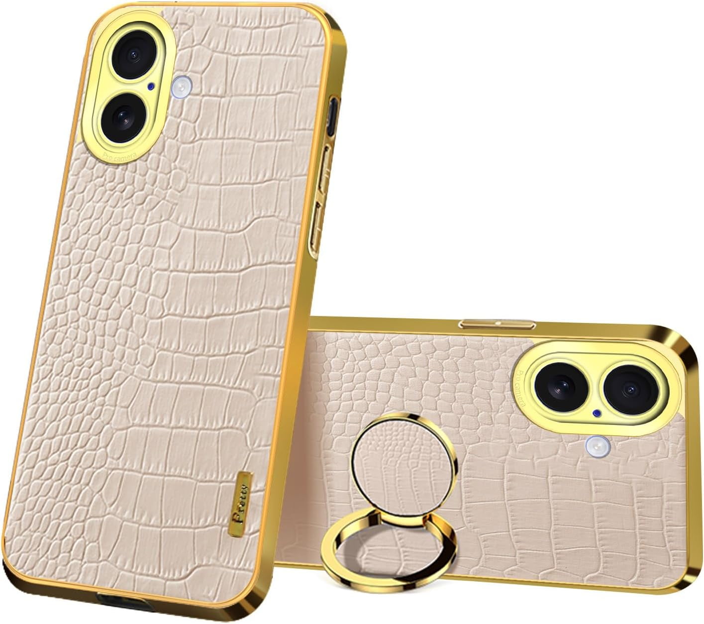 CFHADD-for iPhone 17 Ring Holder Case Luxury Crocodile Cover Gold Edge ...