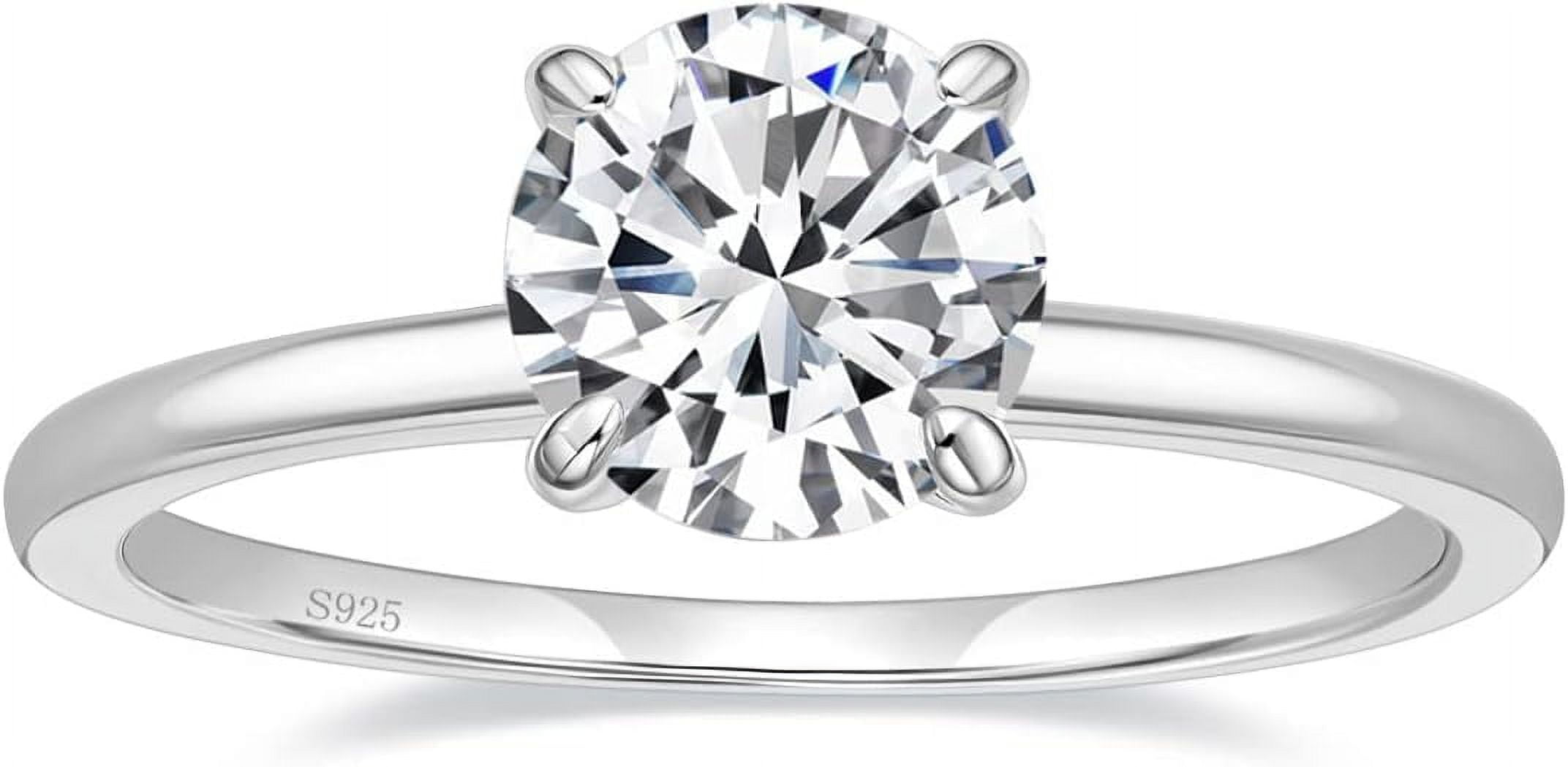 CFIOZYOS 1.5CT 925 Sterling Silver Engagement Rings Round Cut Solitaire Cubic Zirconia CZ ...