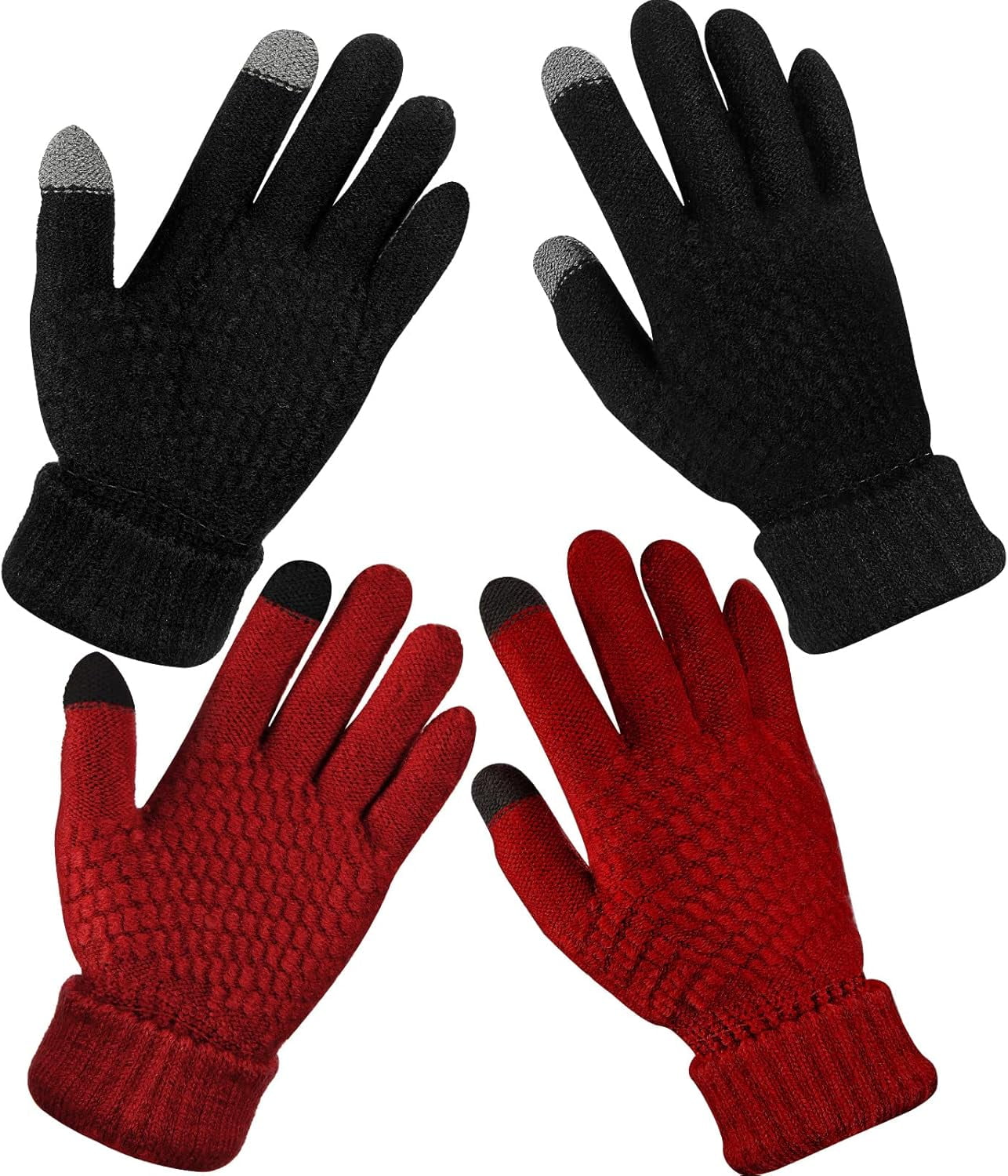 CFIOZYOS 2 Pairs Women's Winter Touch Screen Gloves Soft Warm Fleece Lined Knit Elastic Cuff ...