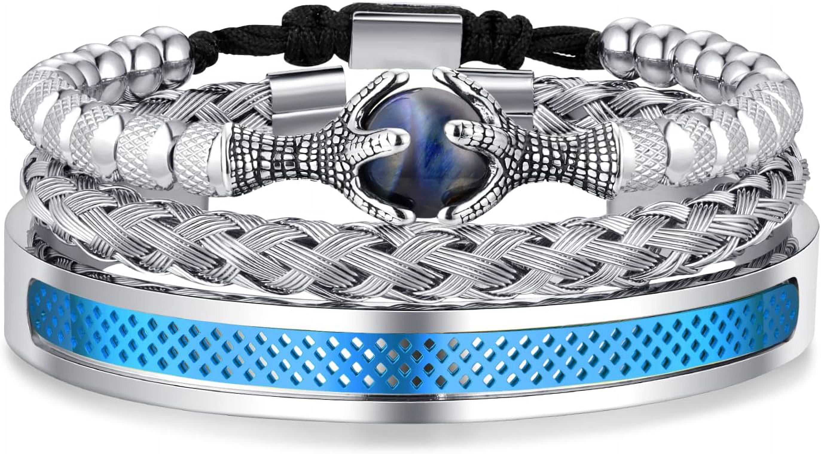 CFIOZYOS 3PCS Stainless Steel Bracelets for Men Gold Roman Numeral ...