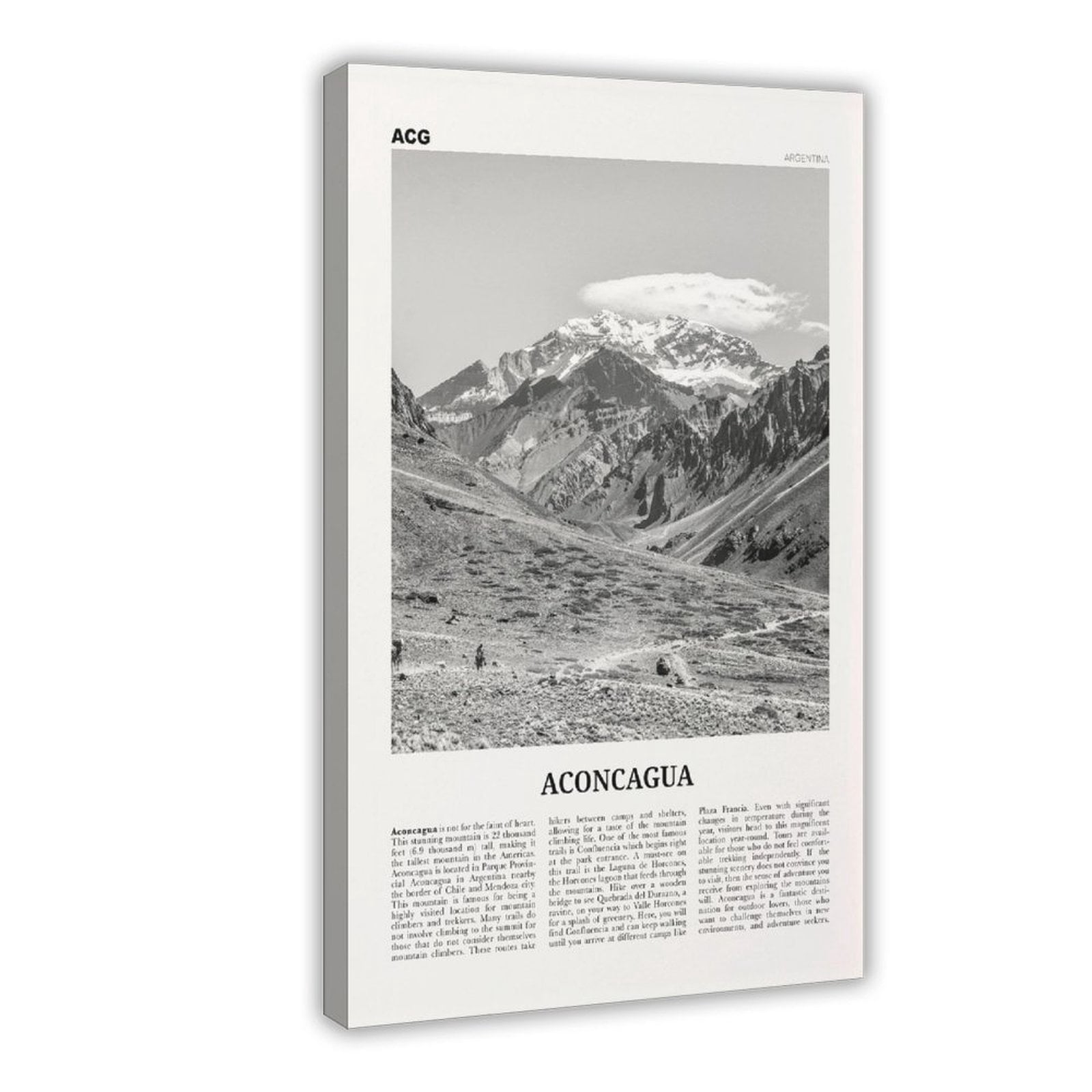 CFIOZYOS Aconcagua Print Black And White, Aconcagua Wall Art, Aconcagua ...