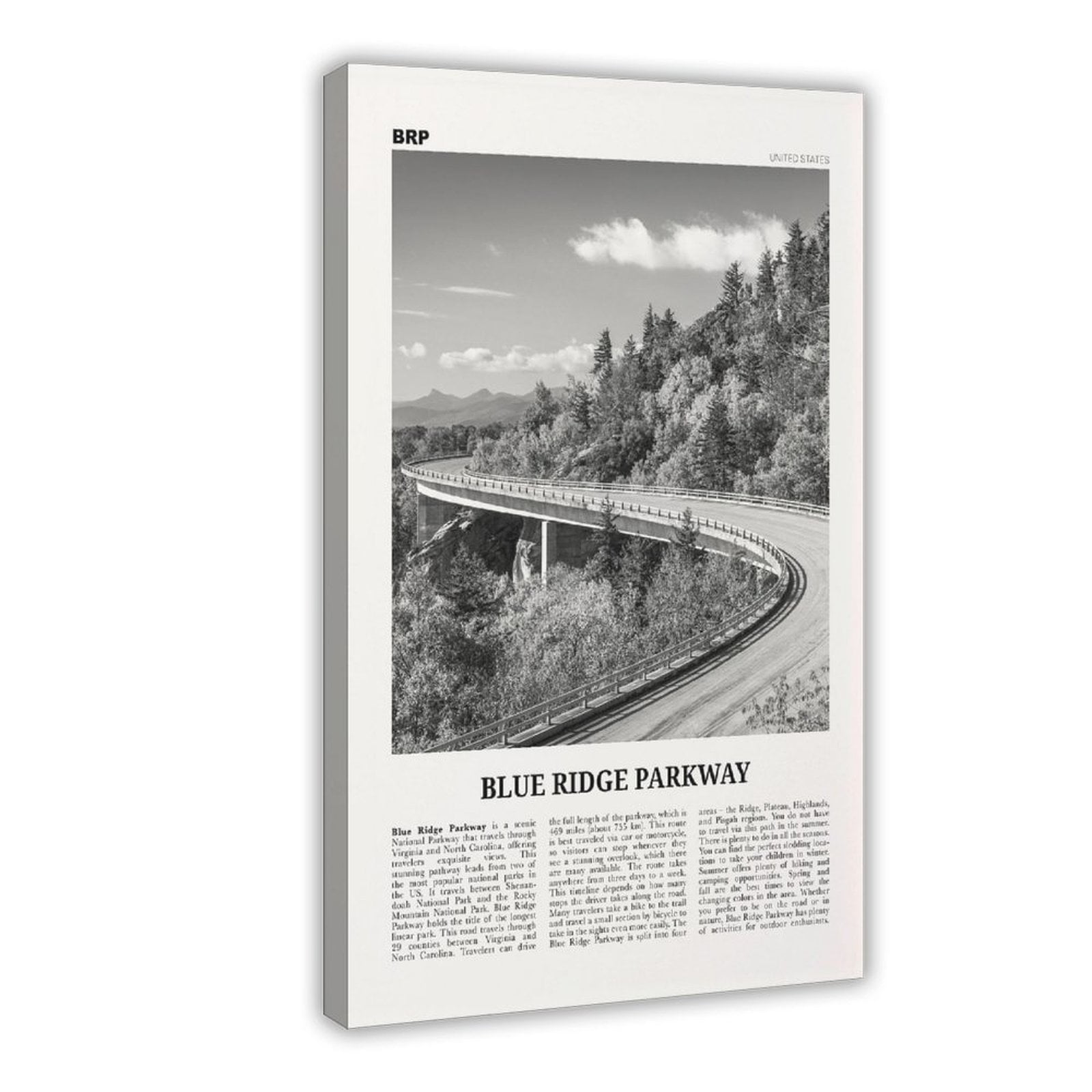 CFIOZYOS Blue Ridge Parkway Print Black And White, Blue Ridge Parkway ...
