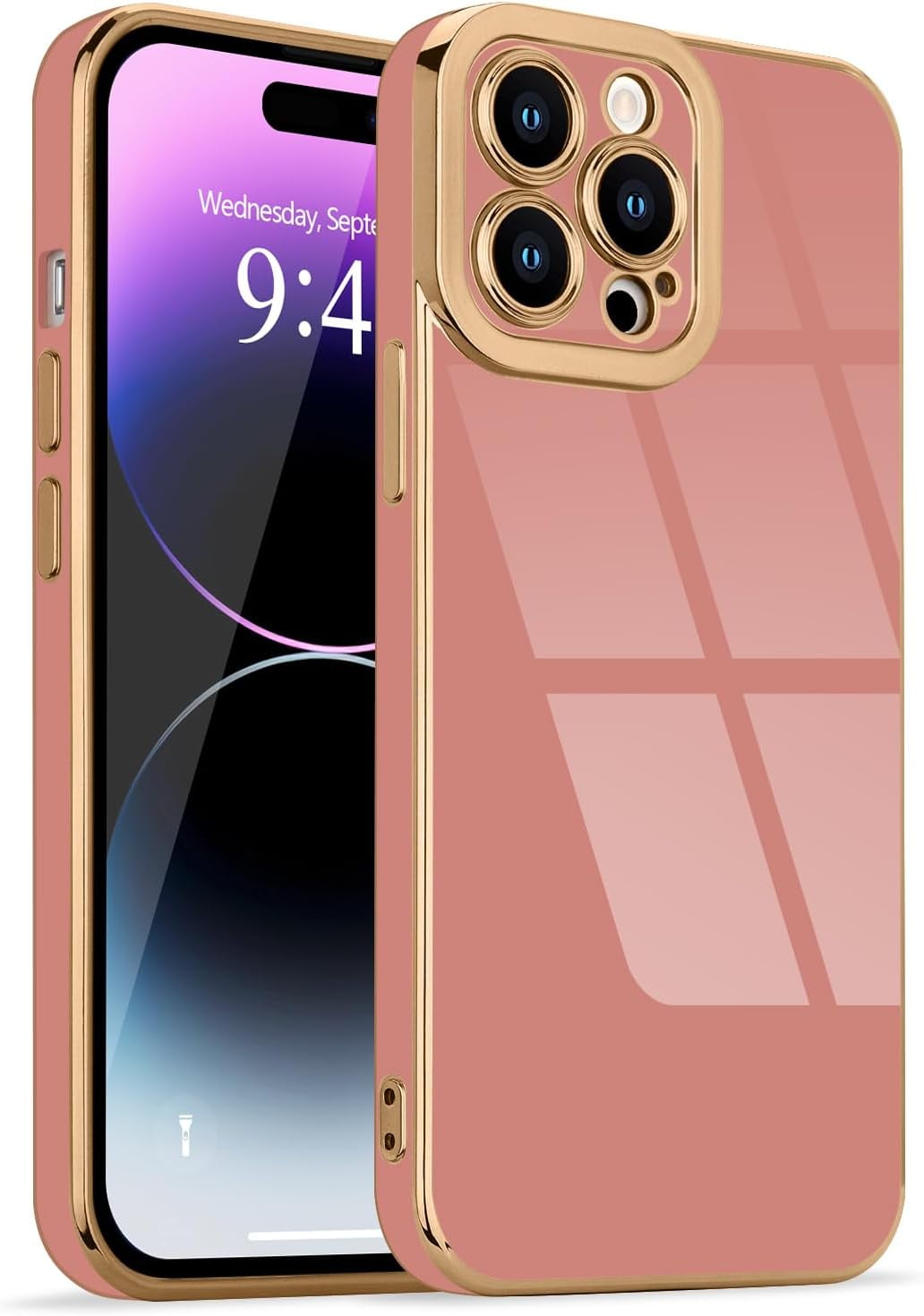 CFIOZYOS Designed for iPhone 15 Case Cute, Luxury Plating for Women Girls Elegant Gold Edge Soft ...