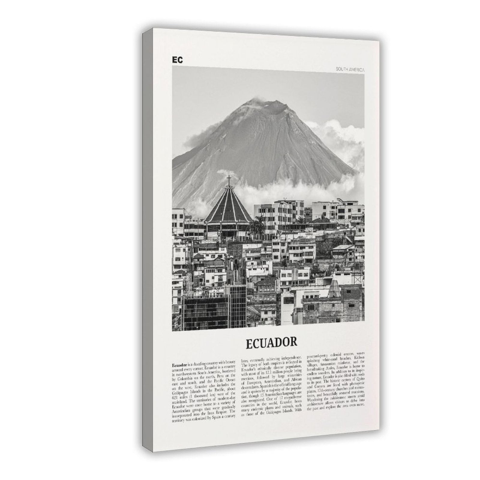 CFIOZYOS Ecuador Print Black And White Mountain, Ecuador Wall Art ...