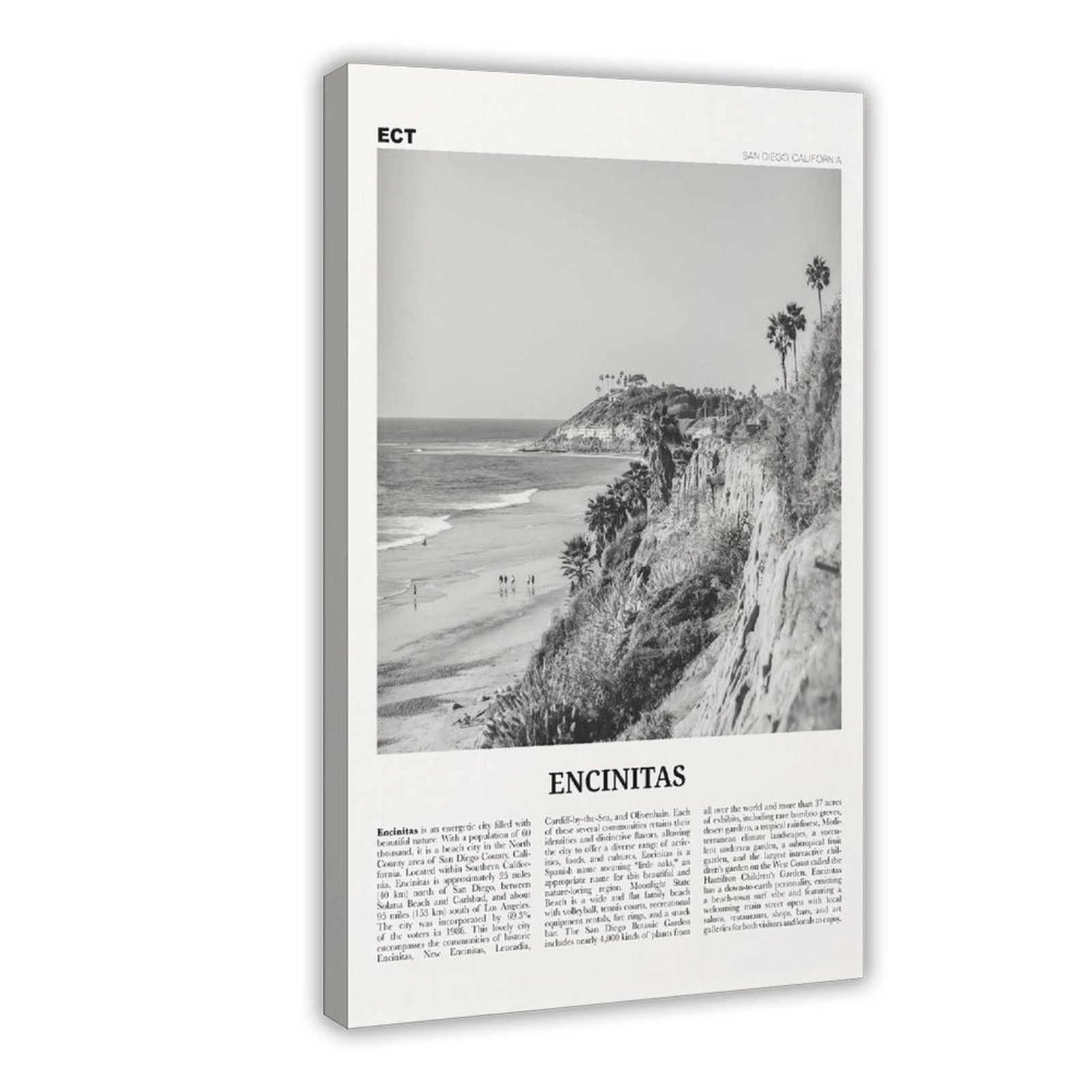CFIOZYOS Encinitas Print Black And White Beach, Encinitas Wall Art ...