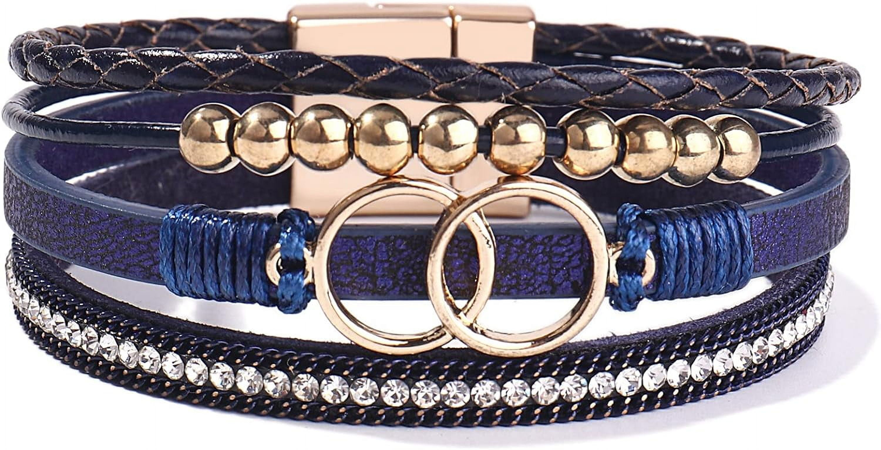 CFIOZYOS FANCY SHINY Boho Wrap Bracelets Leather Cuff Bangle Gold ...