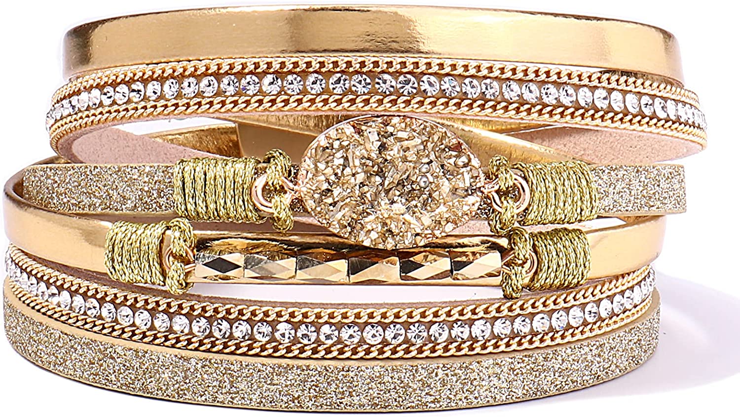 CFIOZYOS FANCY SHINY Leather Wrap Bracelet Boho Cuff Bangle Bracelets ...