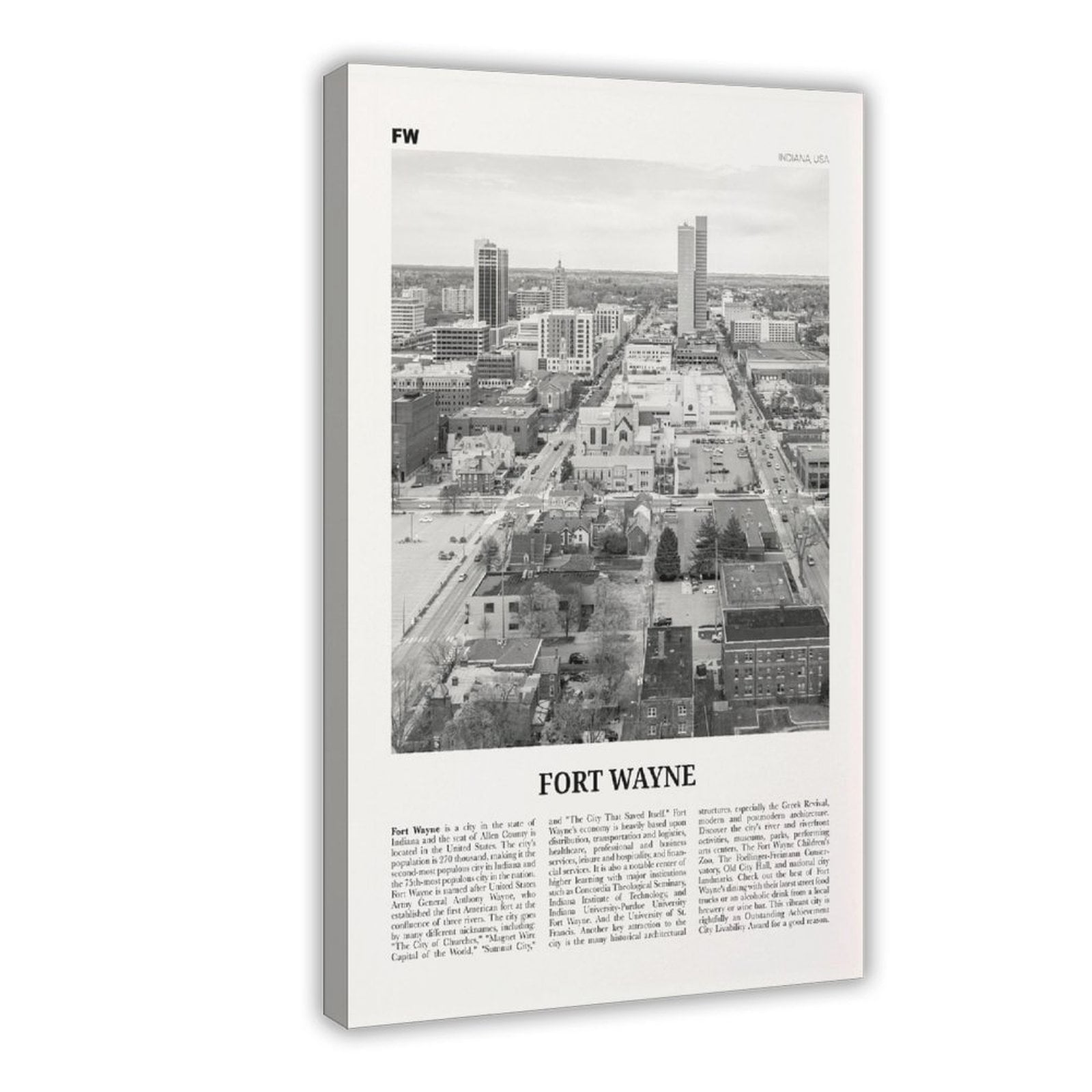CFIOZYOS Fort Wayne Print Black And White View, Fort Wayne Wall Art ...