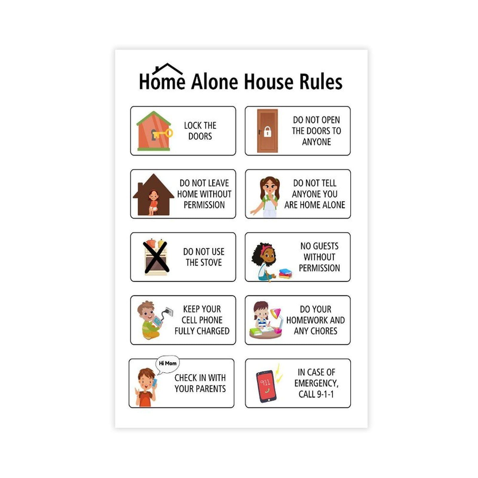 CFIOZYOS Home Alone House Rules For Kids Poster for Room Aesthetics ...