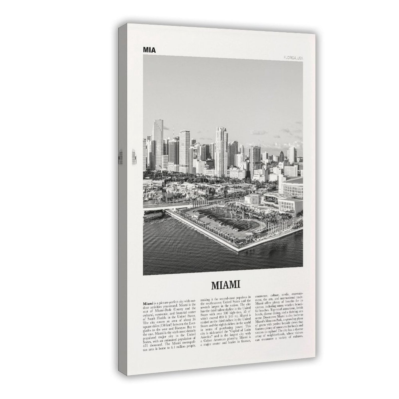 CFIOZYOS Miami Print Black And White Skyline, Miami Wall Art, Miami ...