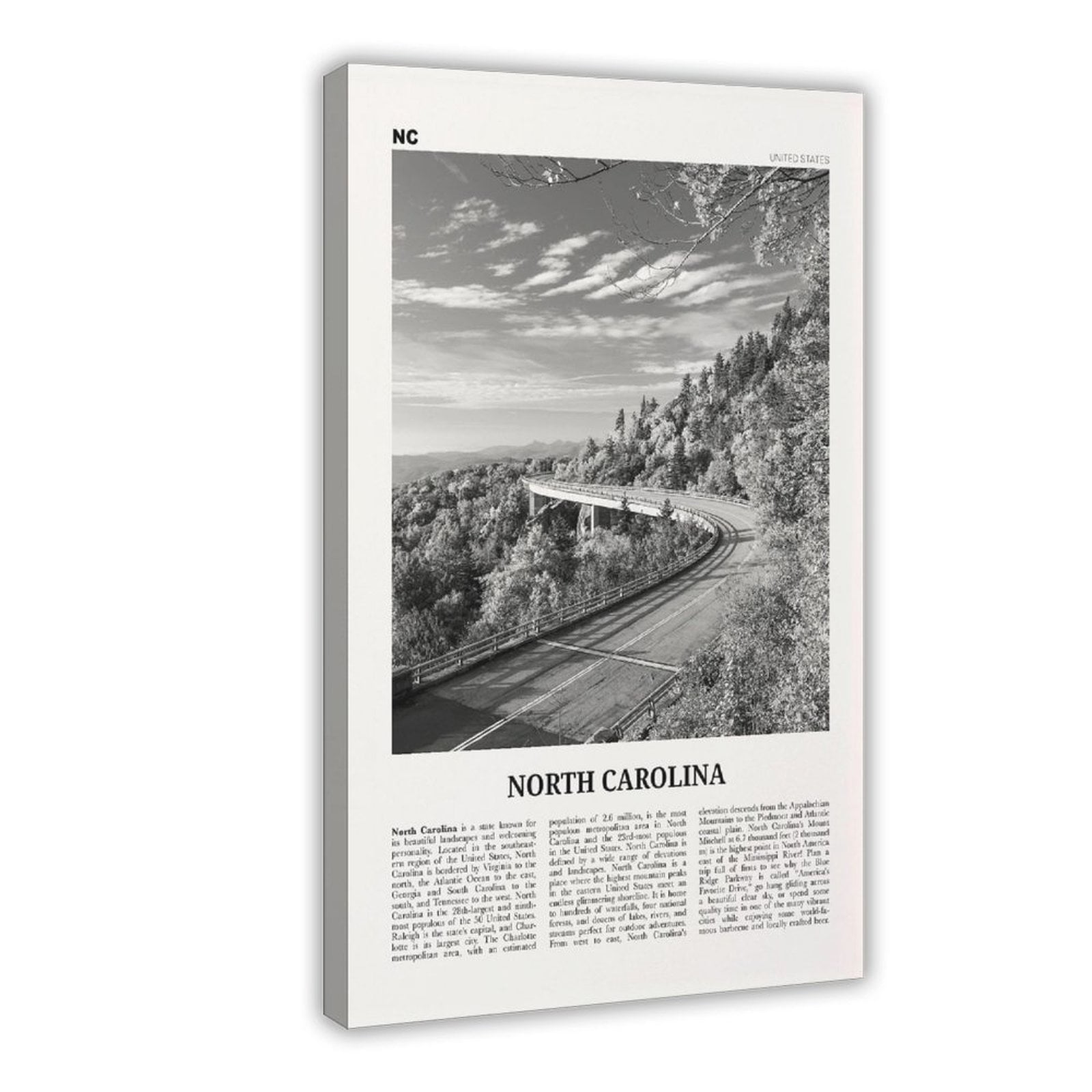 CFIOZYOS North Carolina Print Black And White Road, North Carolina Art ...