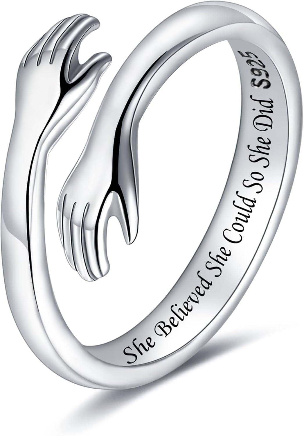 CFIOZYOS S925 Sterling Silver Hug Rings for Women Adjustable Hugging Hands Open Ring for Men ...