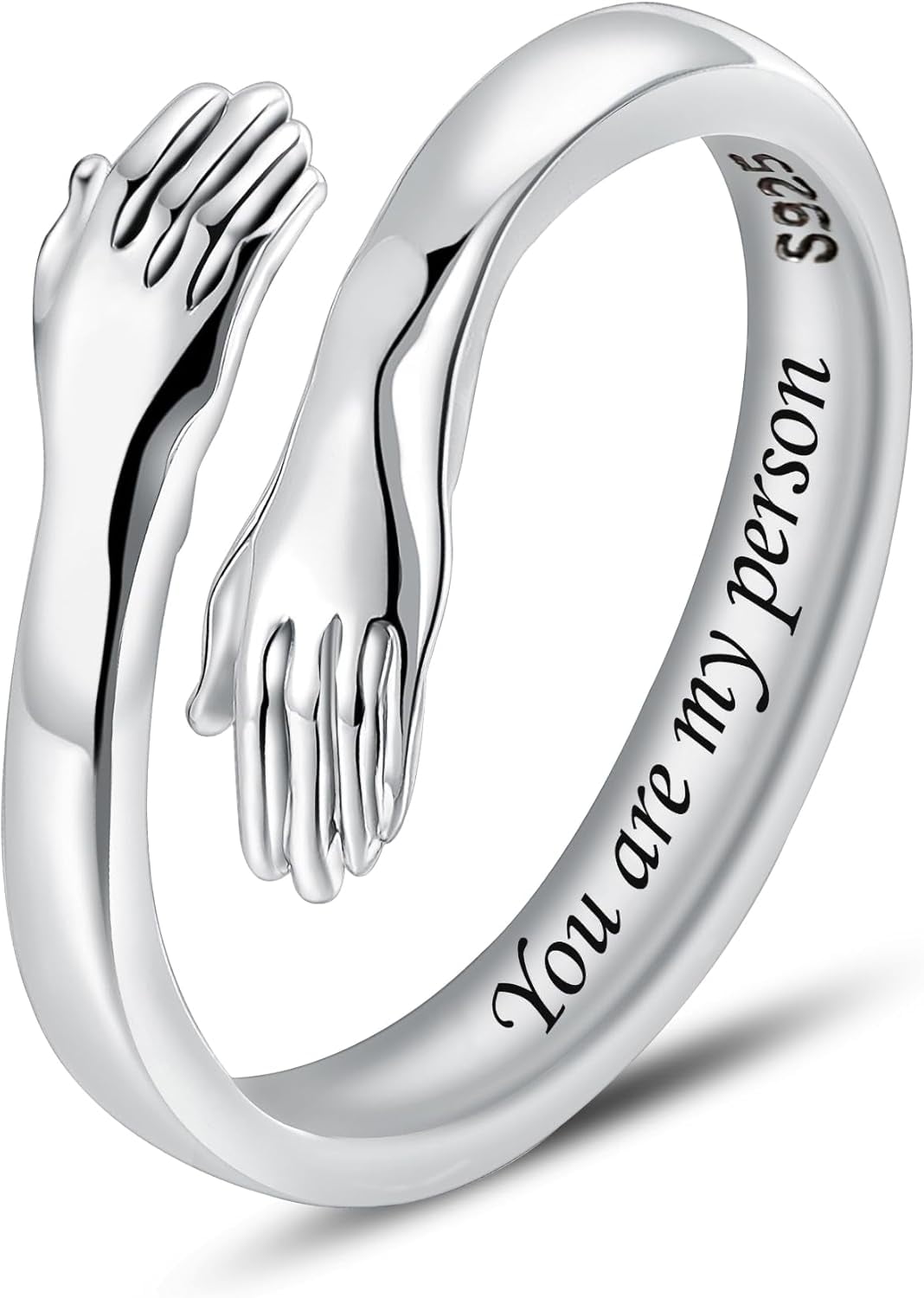 CFIOZYOS S925 Sterling Silver Hug Rings for Women Adjustable Hugging Hands Open Ring for Men ...