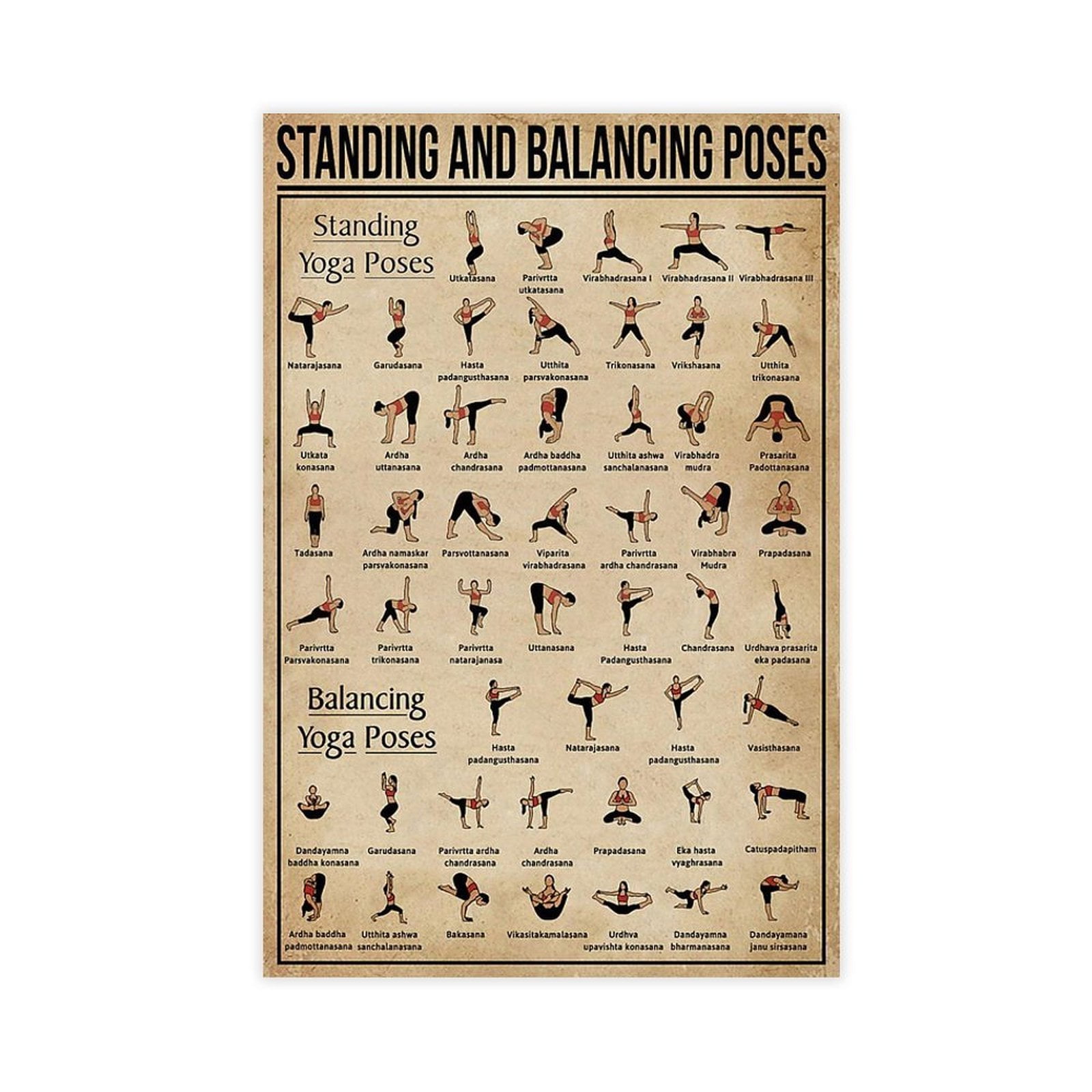 CFIOZYOS Standing And Balancing Yoga Poses Knowledge Poster for Room ...