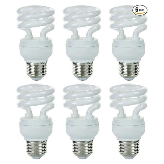 CFL Bulbs 9W (40W Equivalent) - T2 Spiral, 4100K Cool White, E26 Base - 6 Pack - Walmart.com