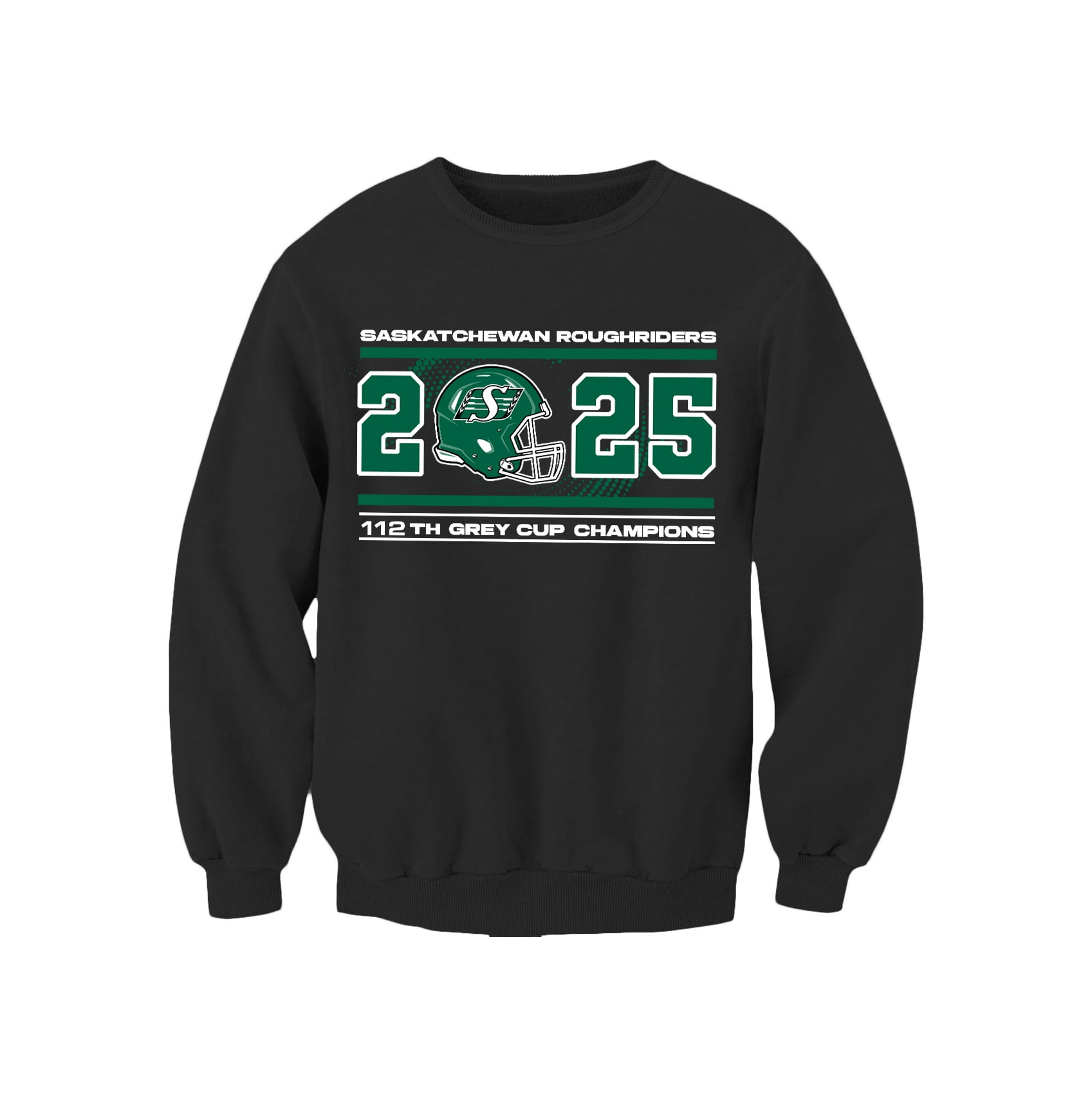 CFL Saskatchewan Roughriders 2025 Helmet Black Crew Sweatshirt ...