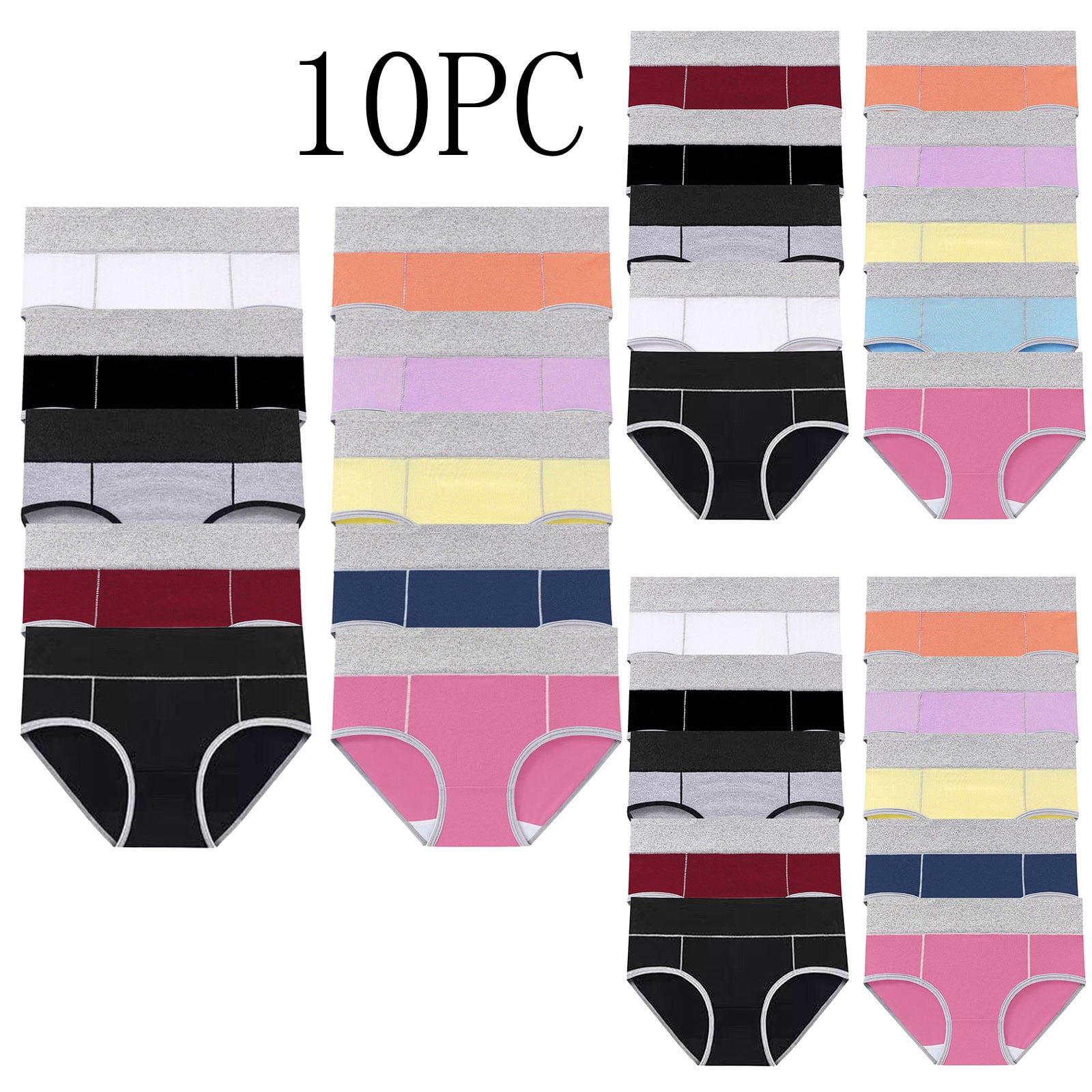 CFLVAEK 10 Pack Plus Size Briefs for Women High Waisted Seamless Underwear Comfortable Soft ...