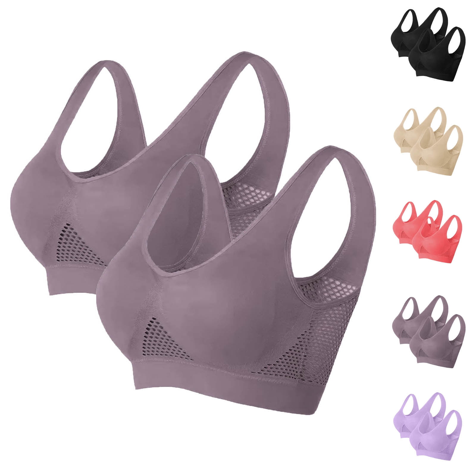 CFLVAEK 2 Pack Bras for Women Plus Size Wireless Bra Comfort Breathable ...