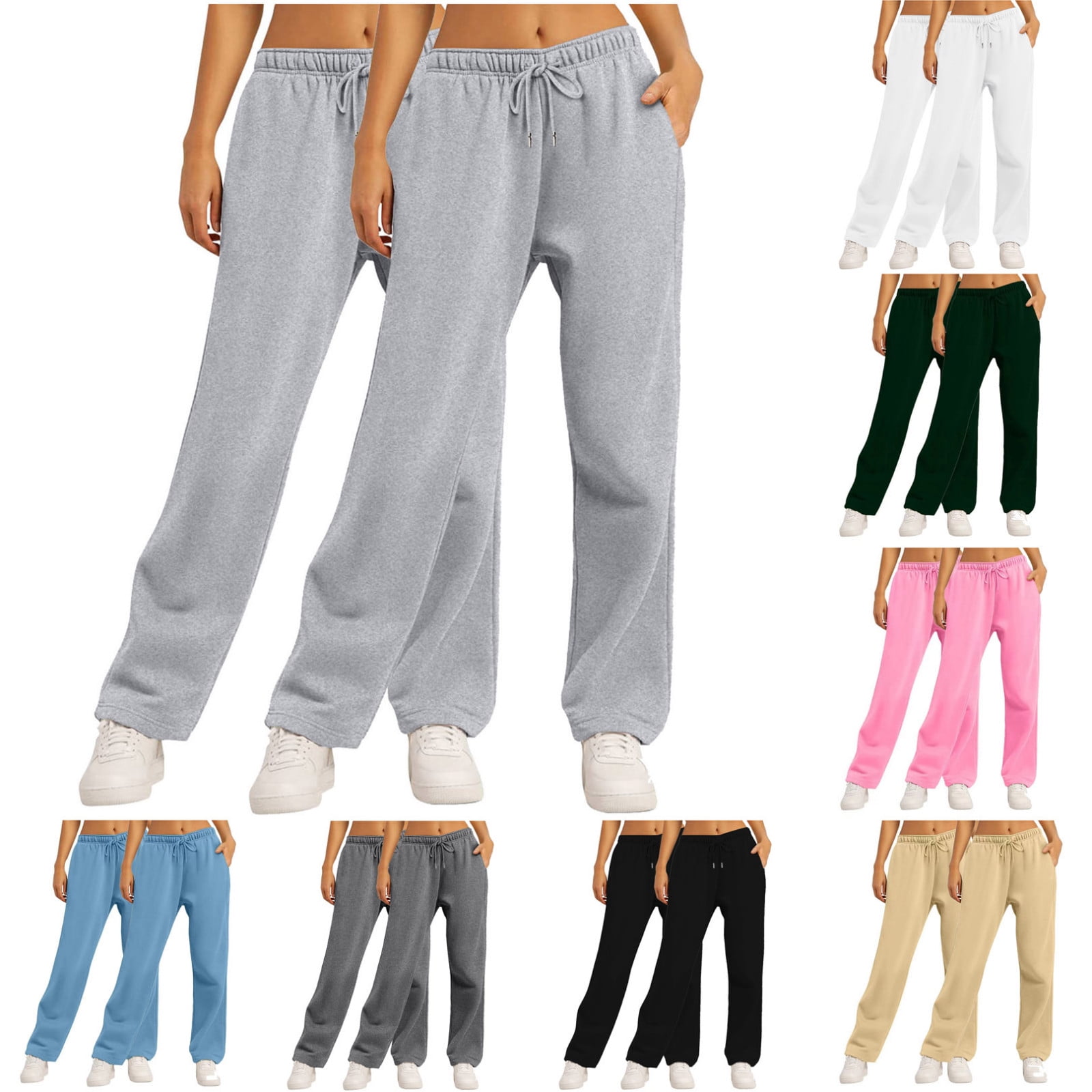 CFLVAEK 2 Pack Sweatpants for Women Casual Drawstring Elastic Waist ...