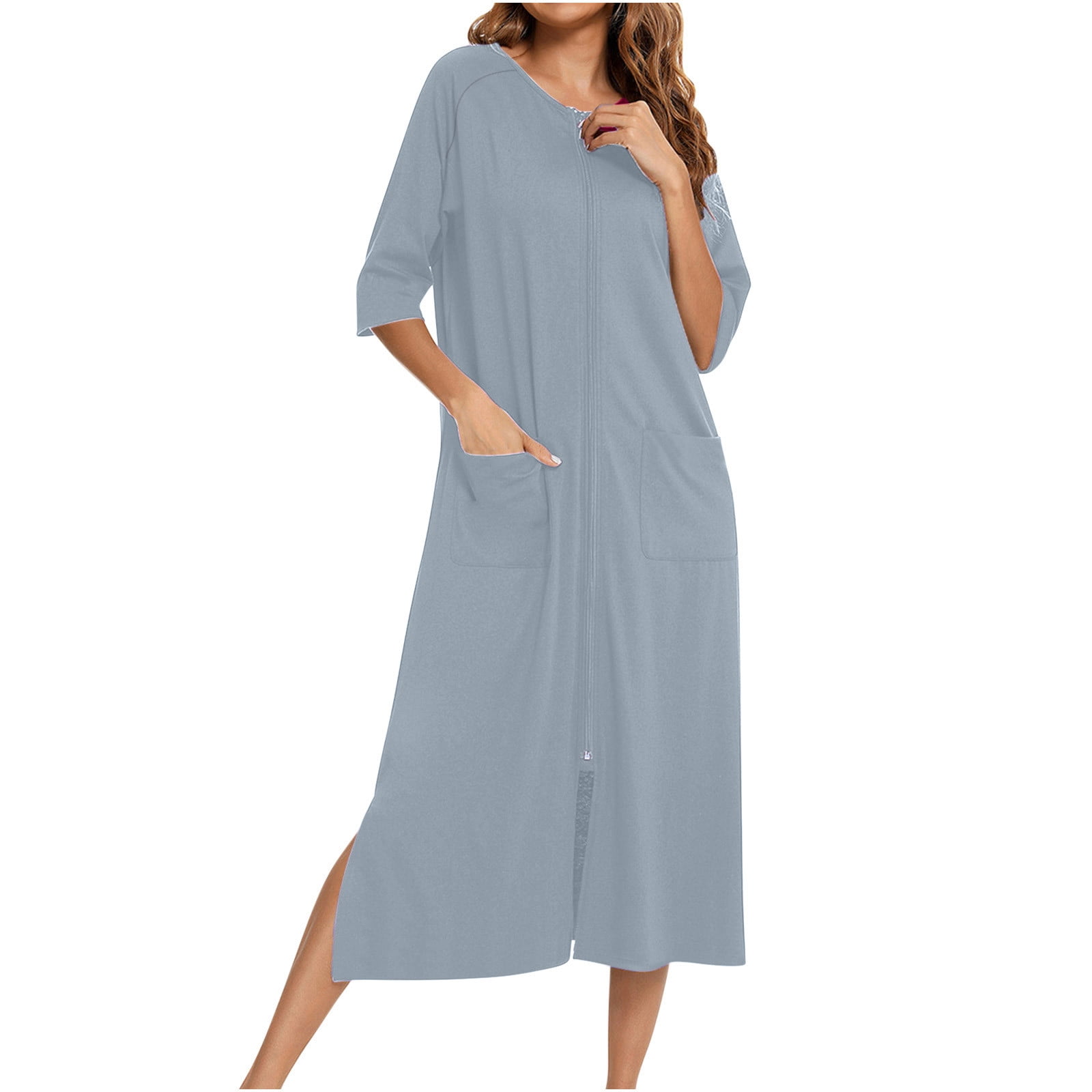 CFLVAEK 3/4 Sleeve Robes for Women Lightweight Zipper House Coats with ...
