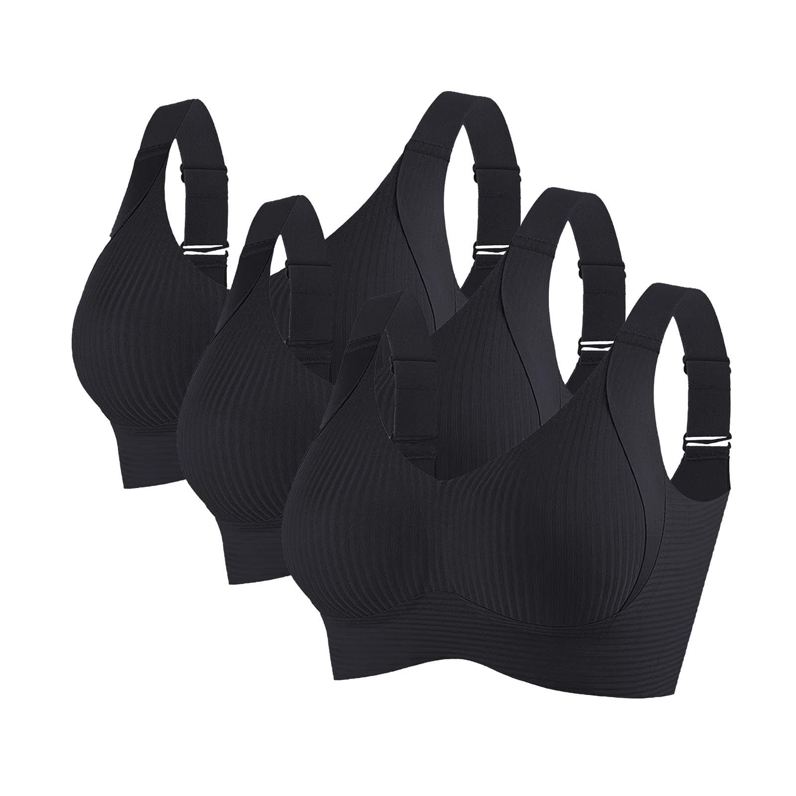 CFLVAEK 3 Pack Black Bras for Women Plus Size Wireless Seamless ...