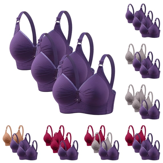 CFLVAEK 3 Pack Bras for Women Plus Size Wireless Push Up Everyday Bra ...