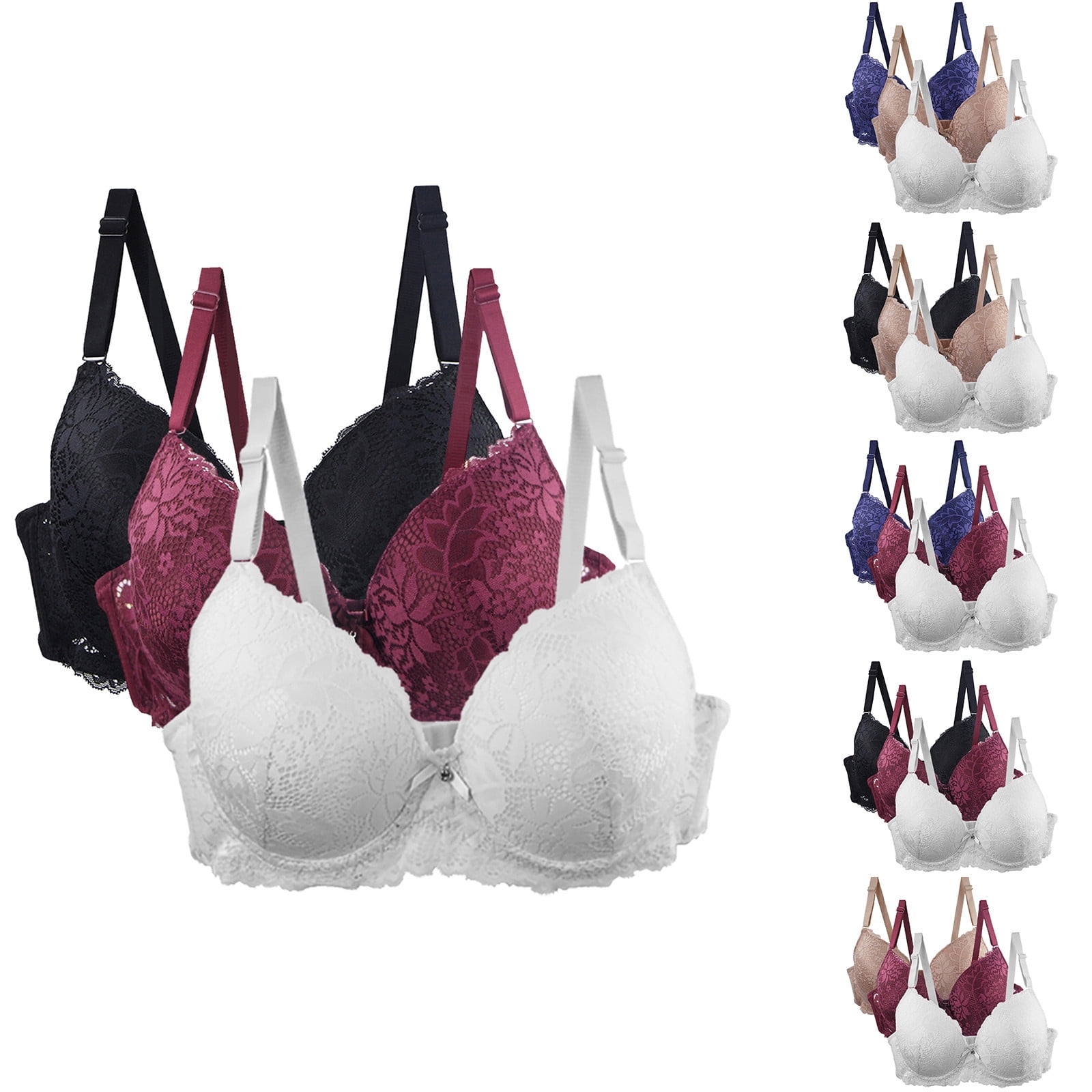 CFLVAEK 3 Pack Lace Bras for Women Plus Size Wireless Push Up Everyday ...