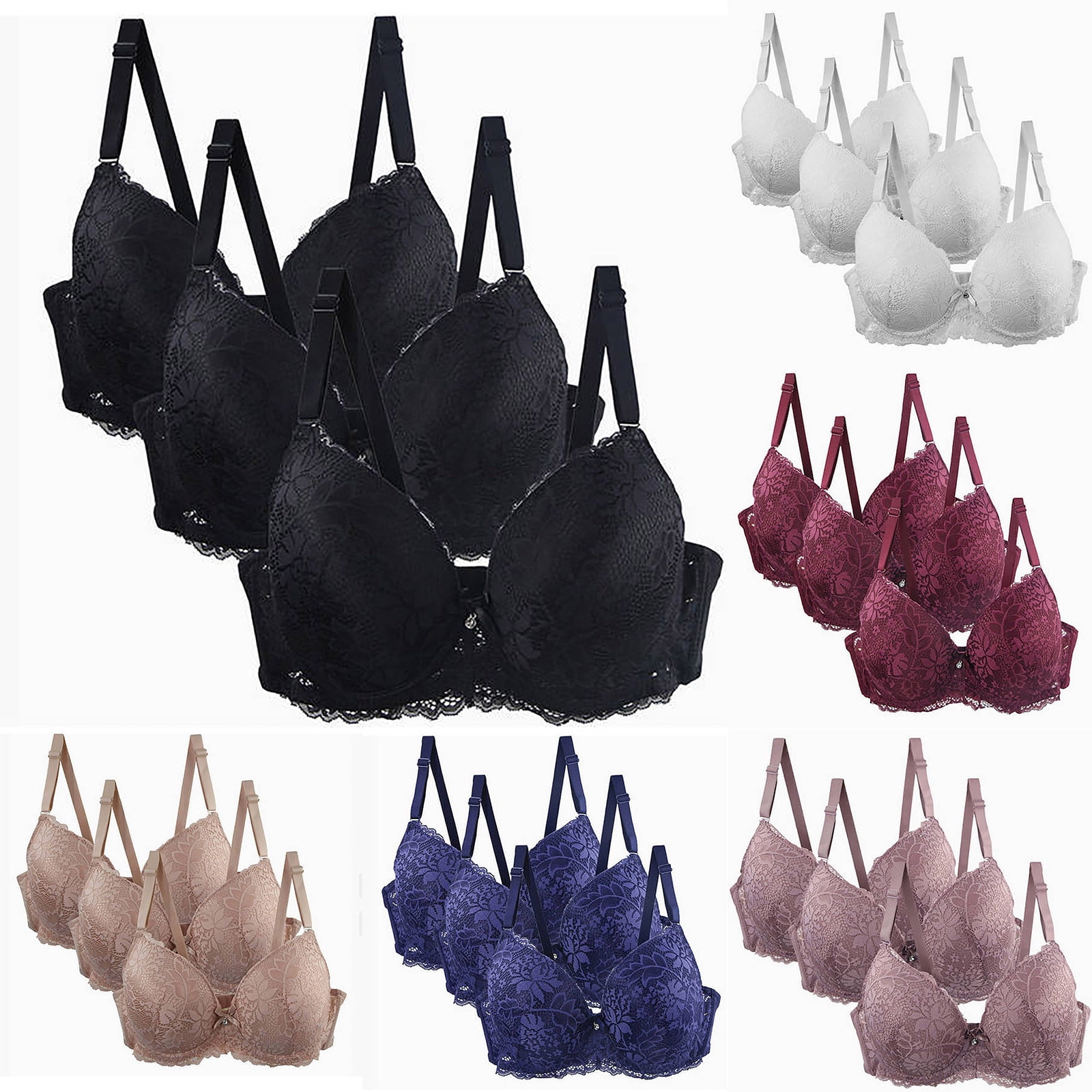 CFLVAEK 3 Piece Lace Bras for Women Plus Size Push Up Bras for Senior ...