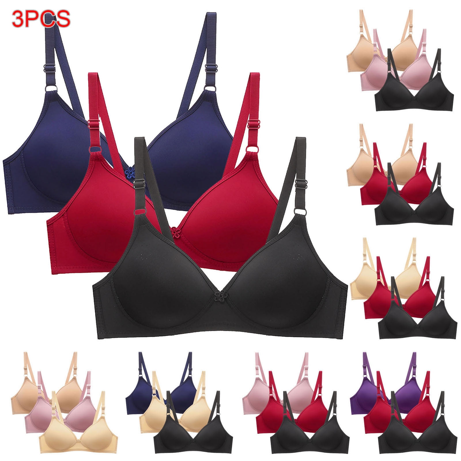 CFLVAEK 3 Piece Wireless Bras for Older Women Comfort Full Coverage ...