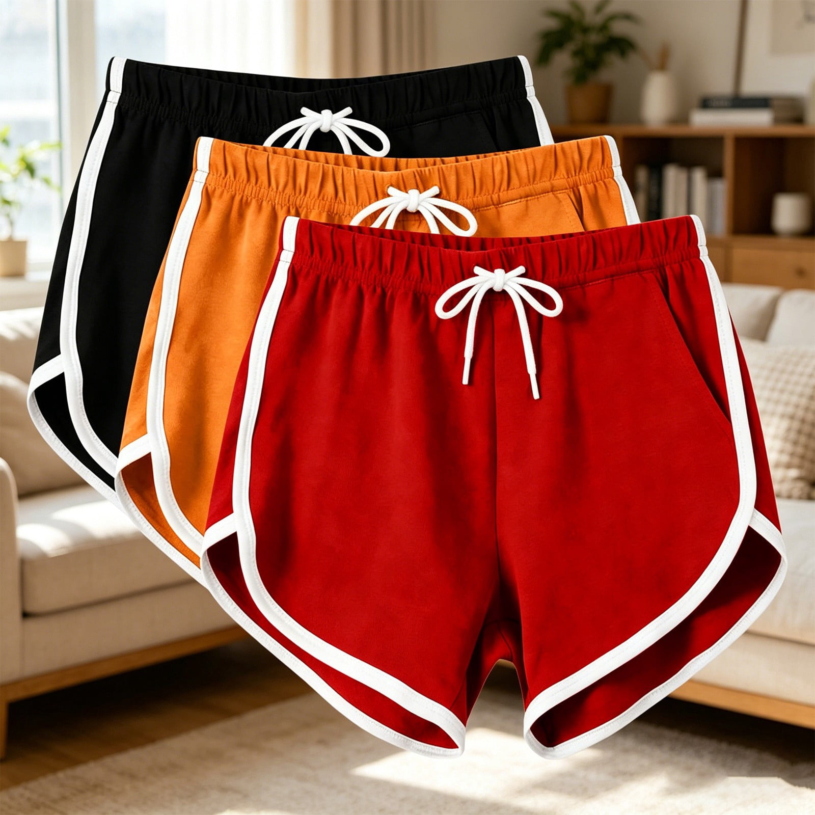 CFLVAEK 3PC Workout Shorts Women Plus Size Drawstring High Waisted ...