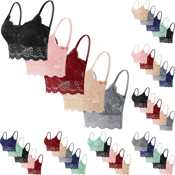 CFLVAEK 5 Pcs Lace Bras for Women Spaghetti Straps Bralettes Wireless ...