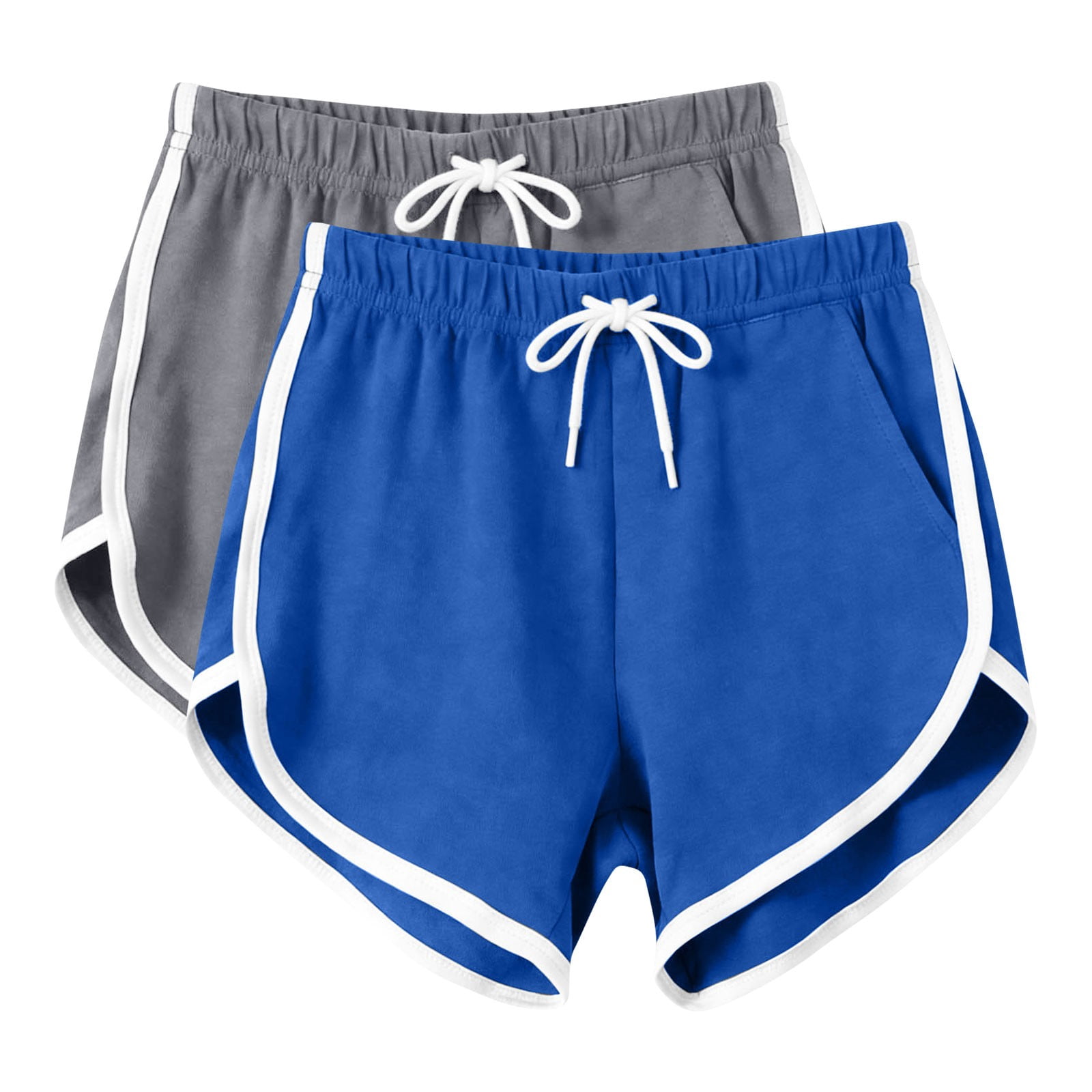 CFLVAEK Athletic Shorts for Women Pack 2 Plus Size Drawstring Elastic ...