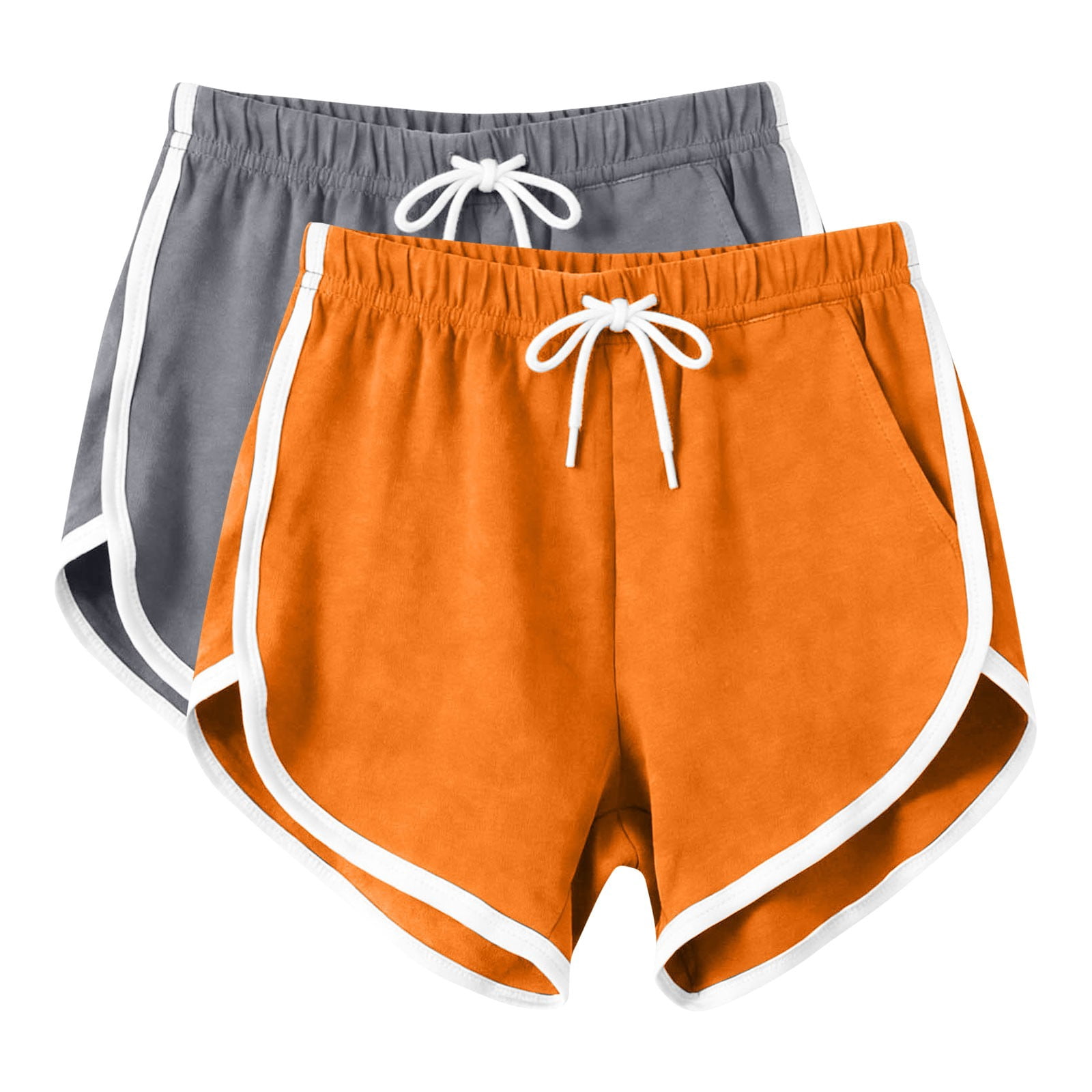 CFLVAEK Athletic Shorts for Women Pack 2 Plus Size Drawstring Elastic ...