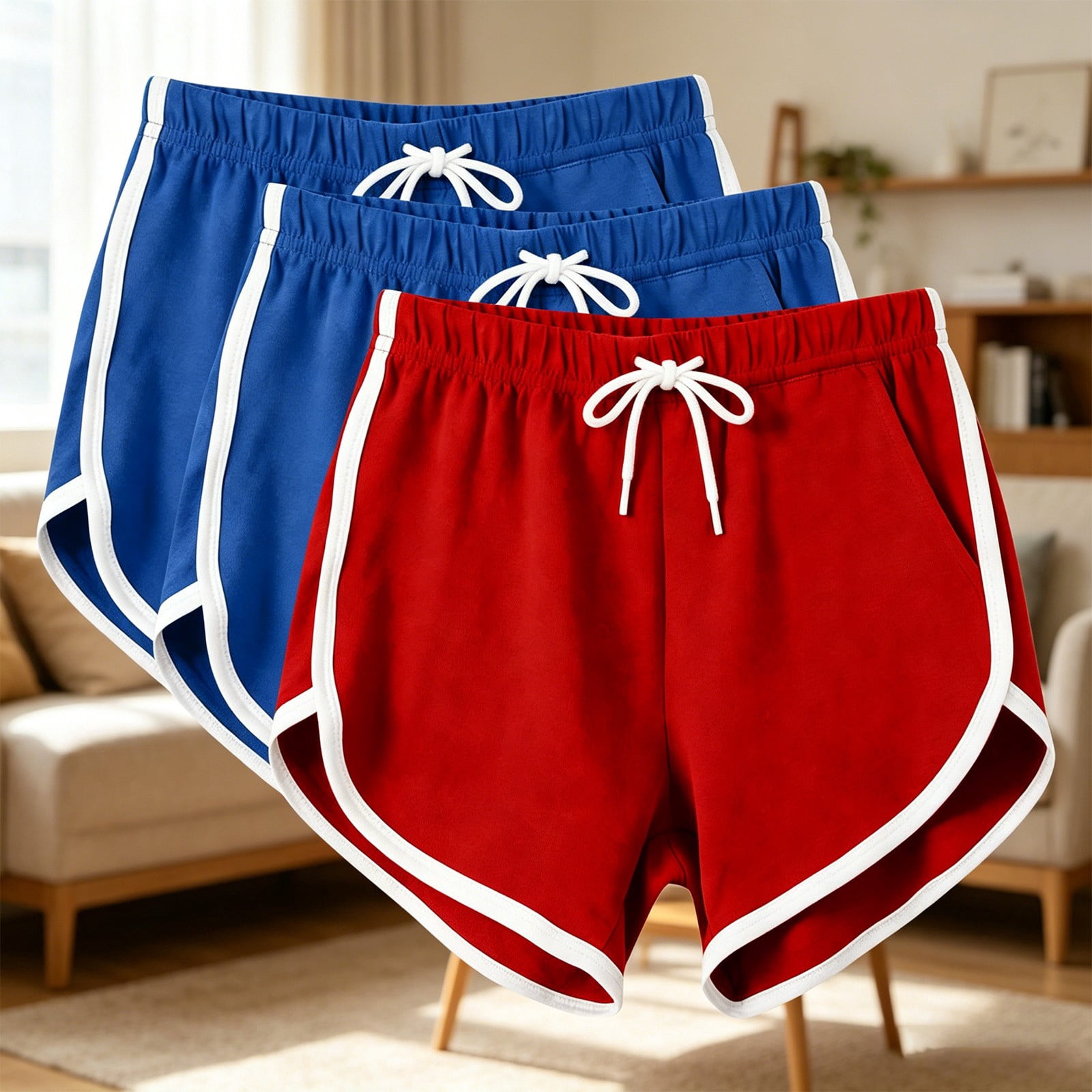 CFLVAEK Athletic Shorts for Women Pack 3 Plus Size Drawstring Elastic ...