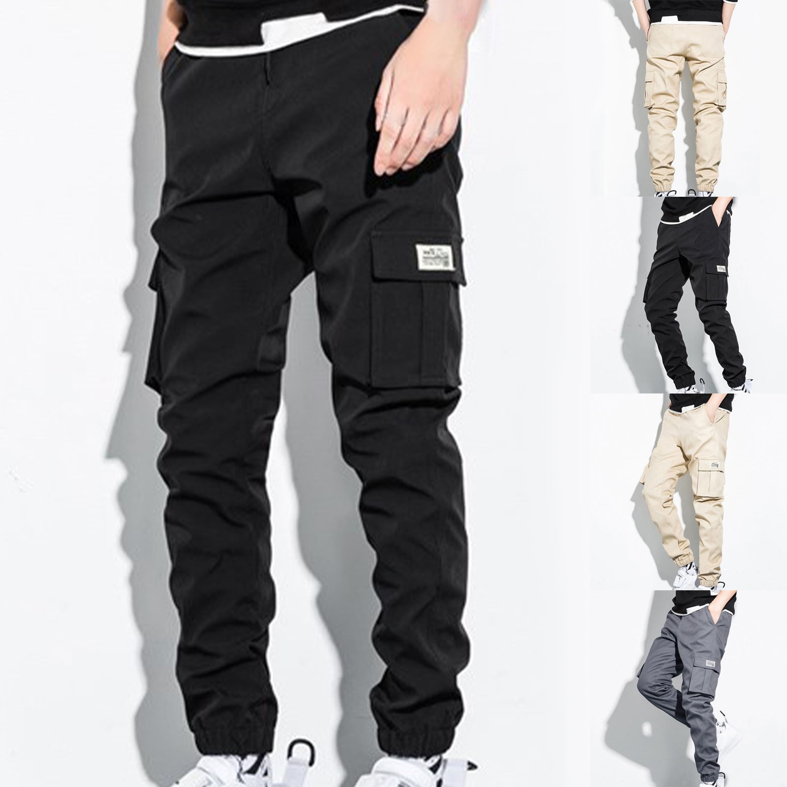 CFLVAEK Big and Tall Men's Cargo Pants Casual High Waist Hiking Work Pant Elastic Bottom Workout ...