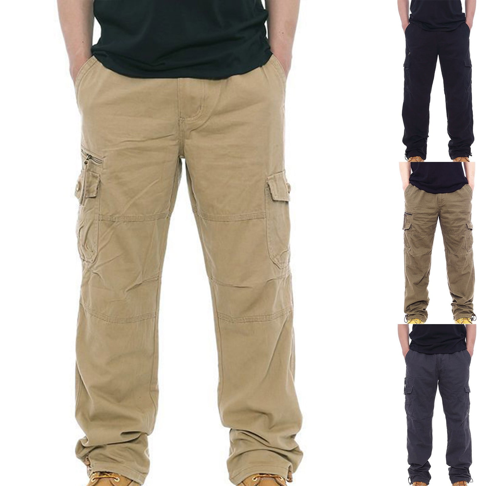 CFLVAEK Big and Tall Men's Cargo Pants Loose Fit Straight Wide Leg Cargo Hiking Pant Casual ...
