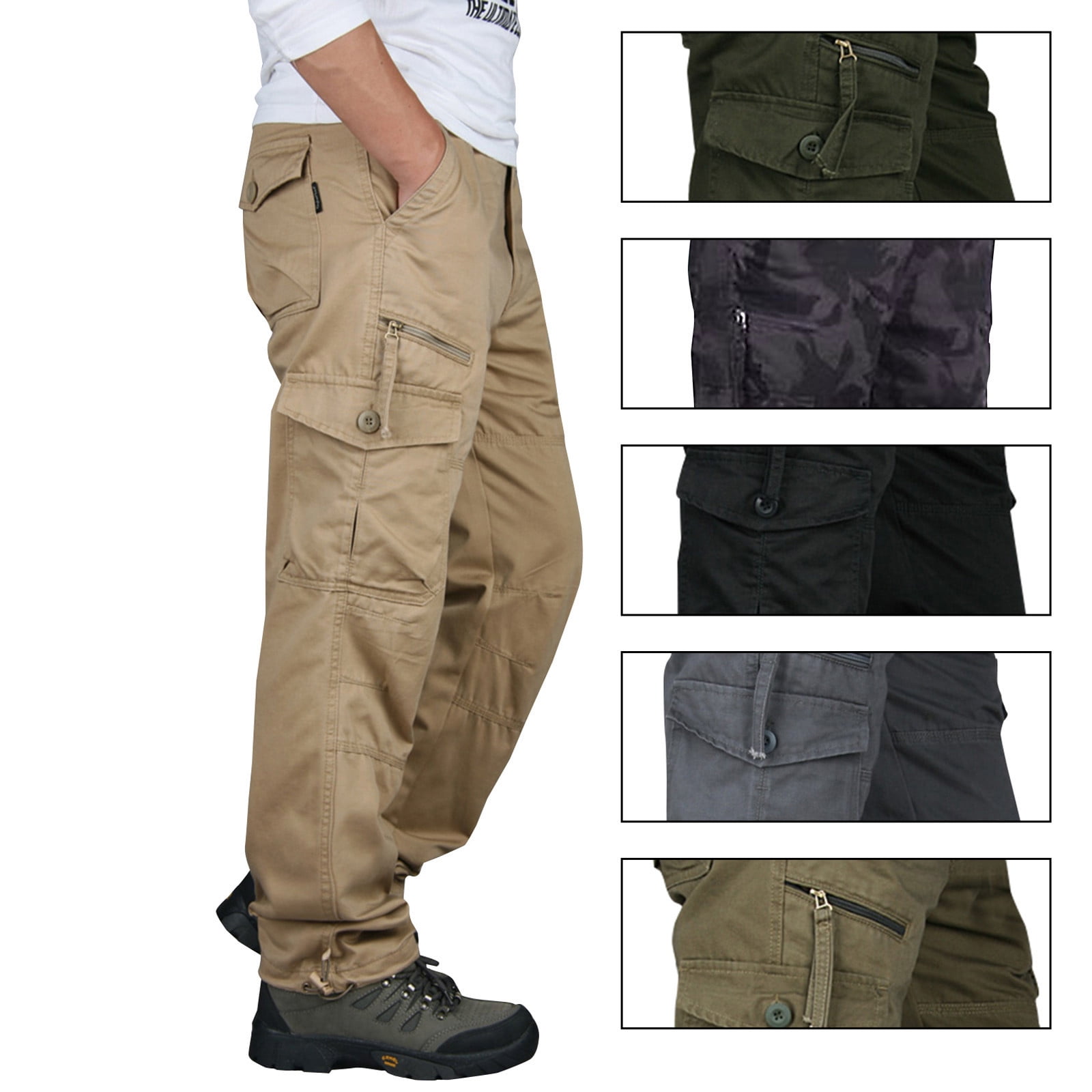 CFLVAEK Big and Tall Mens Cargo Pants Loose Fit Work Hiking Tactical Pant with Multi Pockets ...