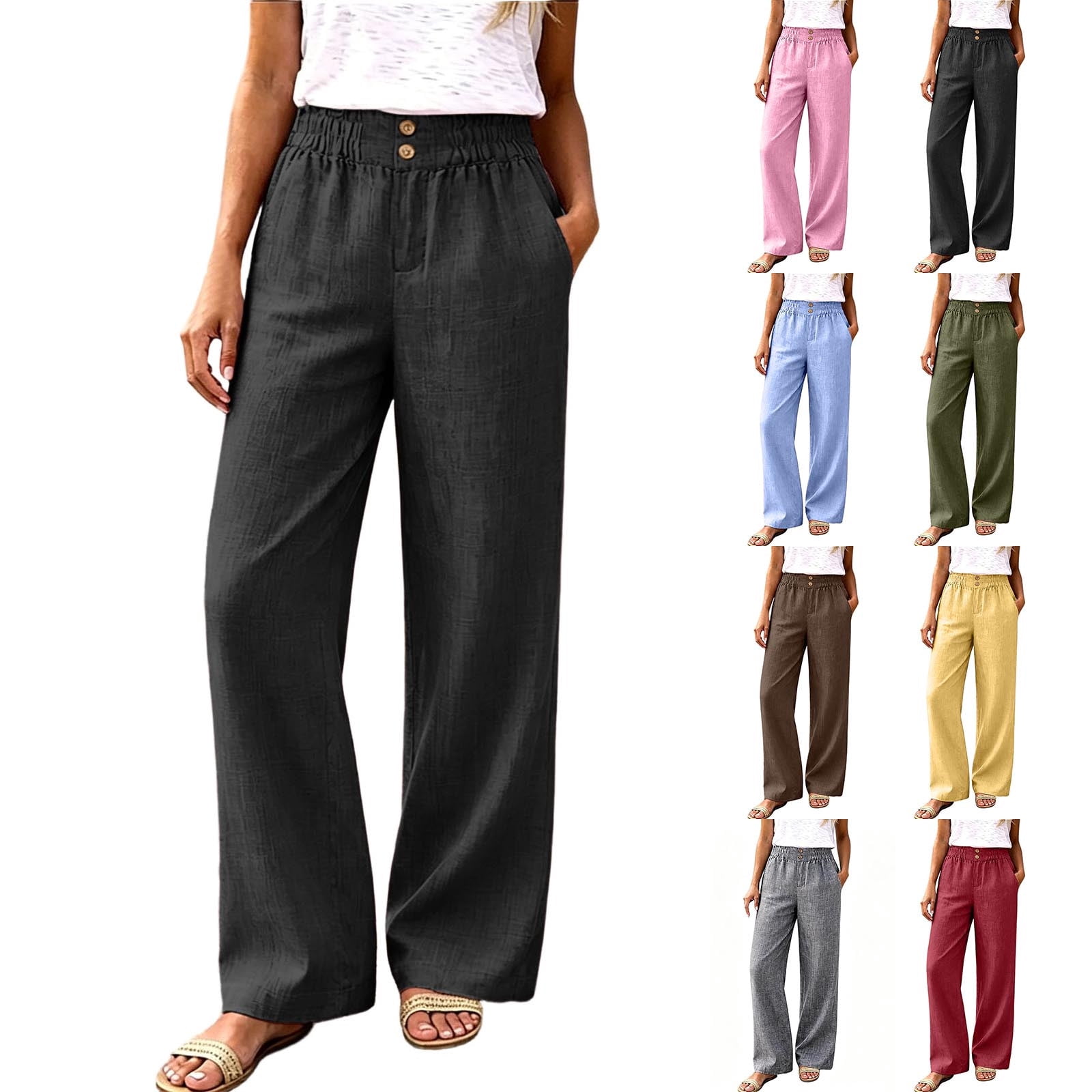 CFLVAEK Black Pants for Women Plus Size Wide Leg Lounge Pant with ...