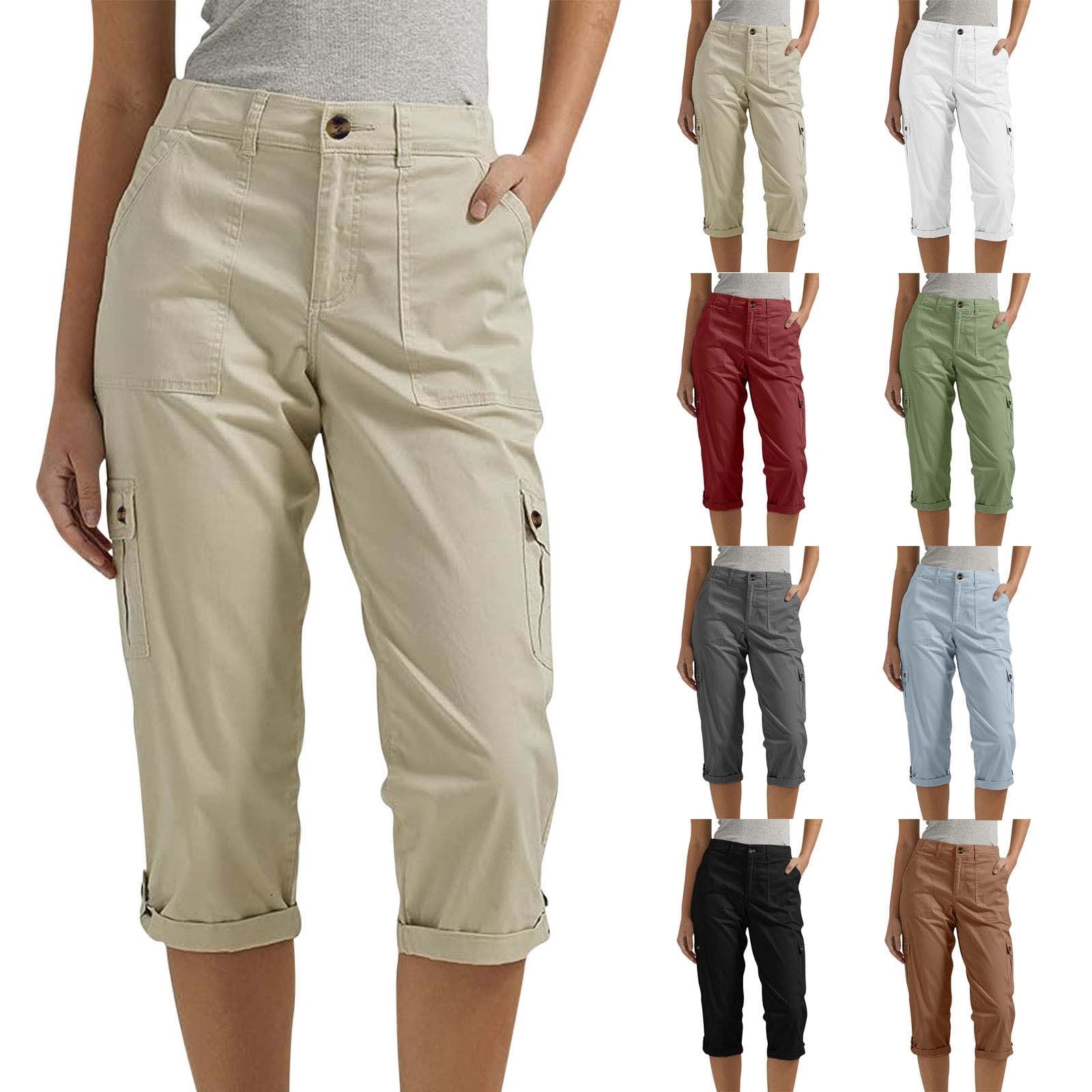 CFLVAEK Capri Cargo Pants for Women with Pockets Loose Fit High Waisted ...