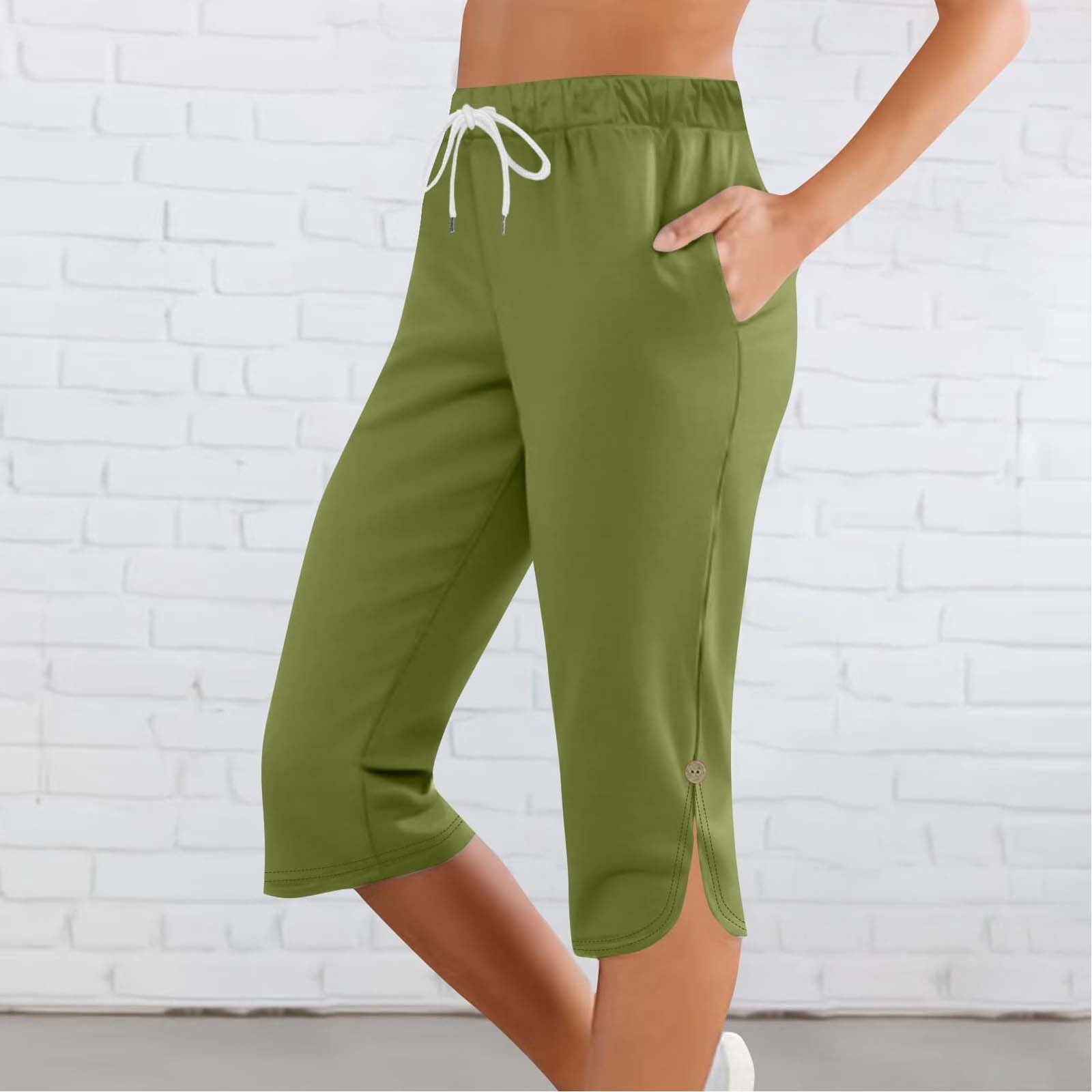 CFLVAEK Capri Pants for Women with Pockets Casual Drawstring High ...