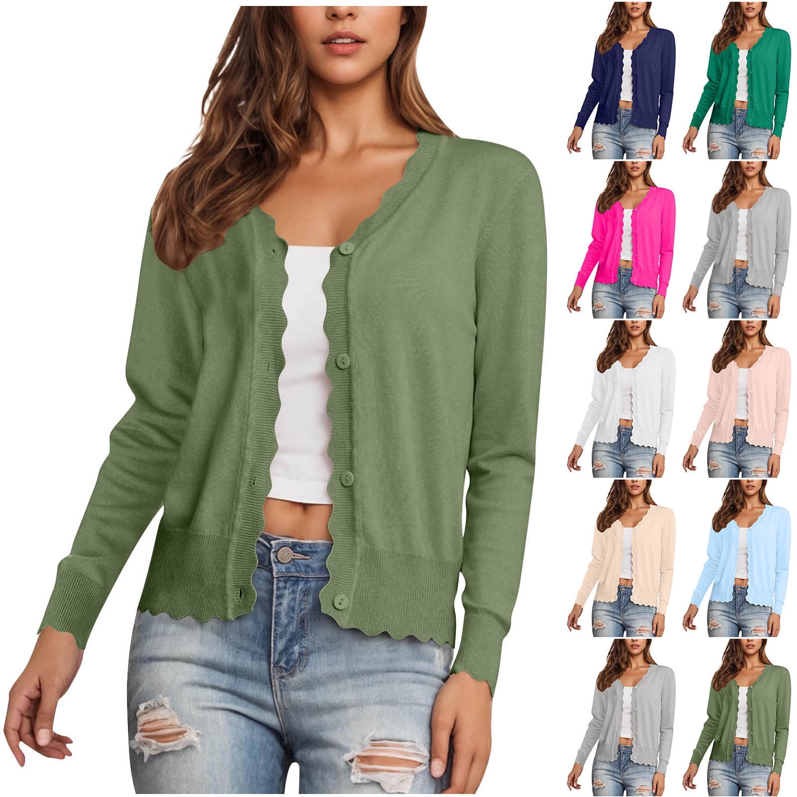 CFLVAEK Cardigan Sweaters for Women Knit Button Down Open Front ...