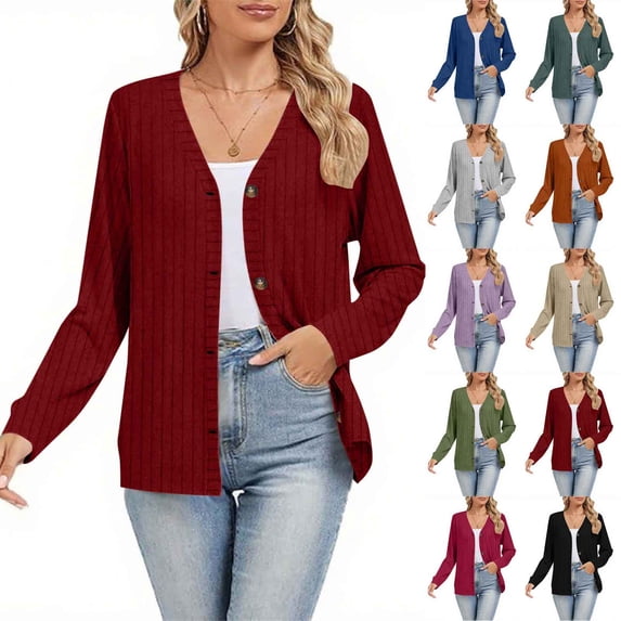 CFLVAEK Cardigan Sweaters for Women Ribbed Knit Button Down Loose ...