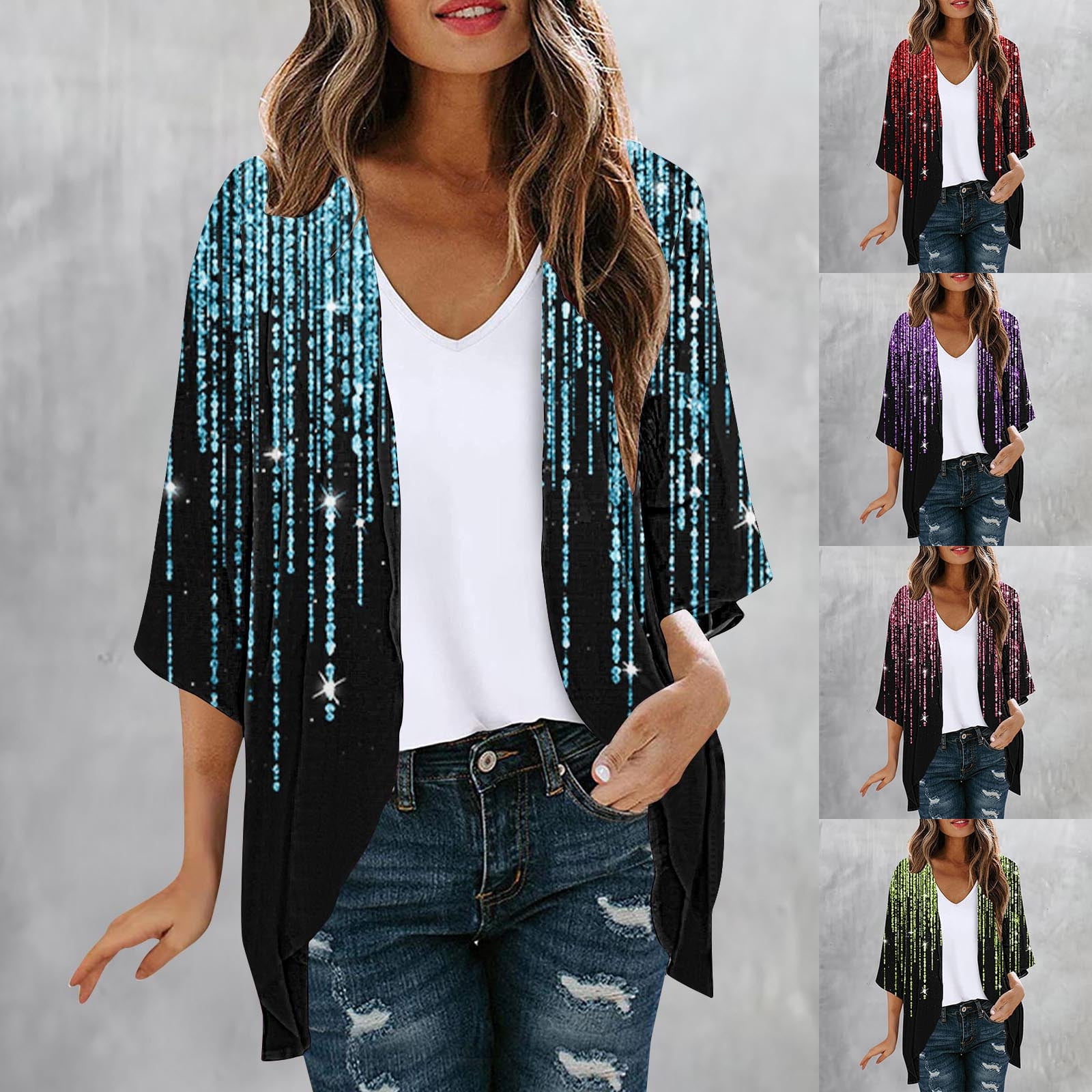 CFLVAEK Cardigans for Women Trendy Summer Plus Size 3/4 Sleeve ...