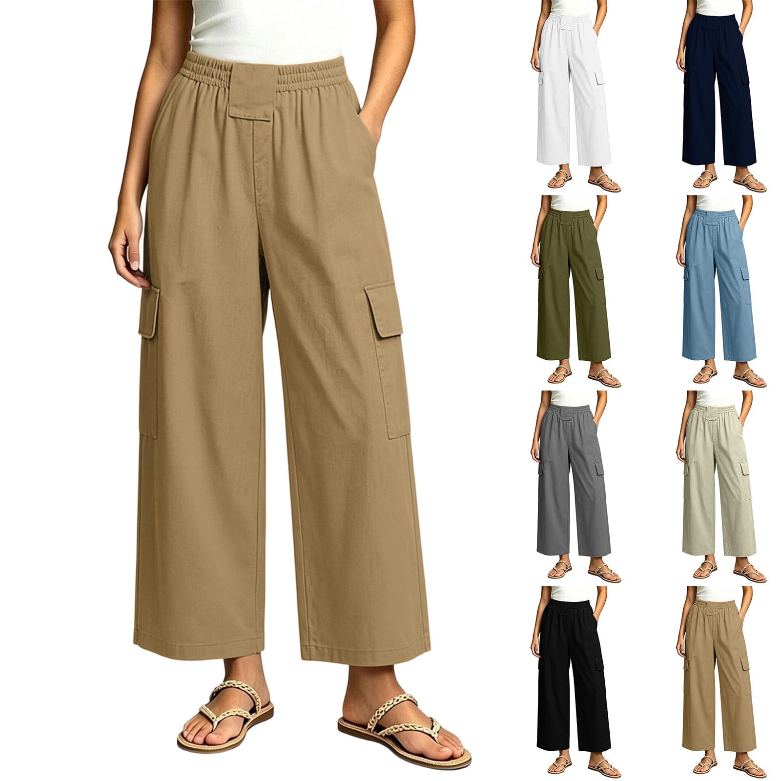 CFLVAEK Cargo Pants for Women Loose Fit Wide Leg Hiking Pant Solid ...
