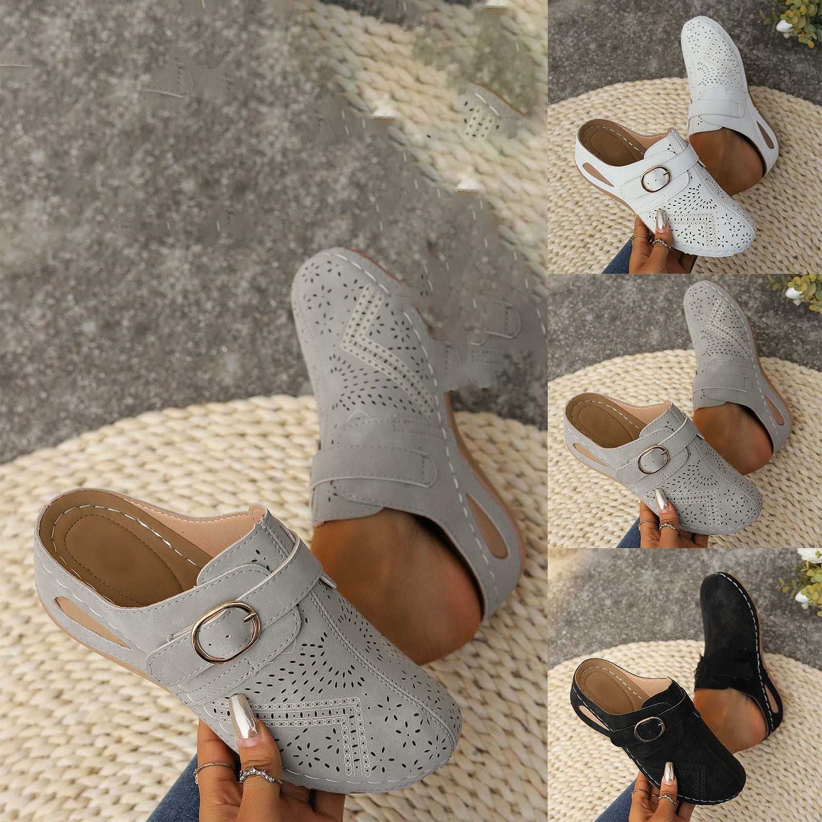 CFLVAEK Casual Slides for Women Closed Toe Wedge Platform Sandals Shoes Breathable Hollow Out ...