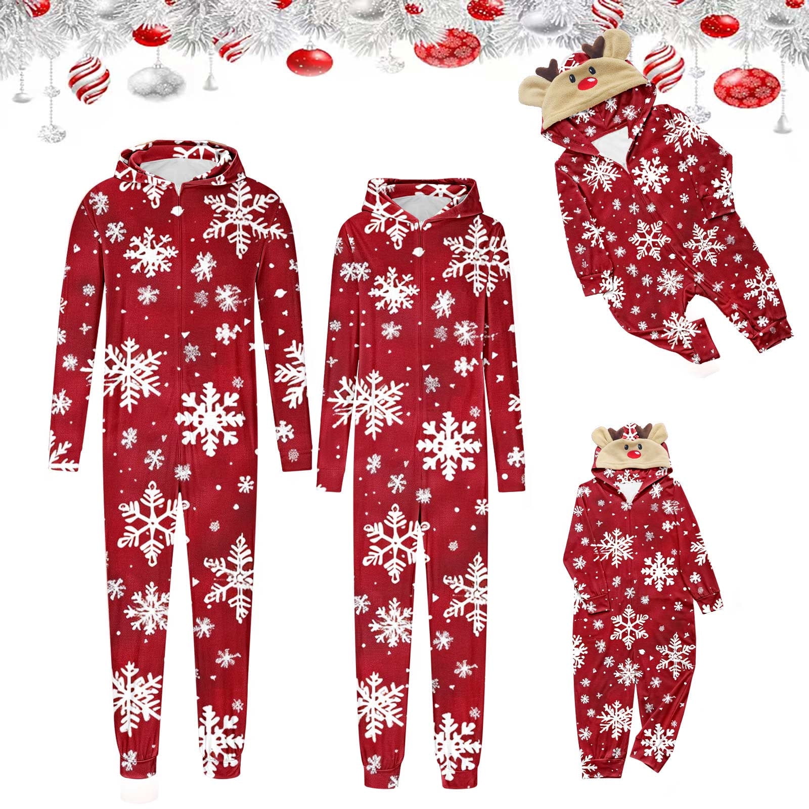 CFLVAEK Christmas Matching Pajamas Onesies for Family Casual Zip Long ...