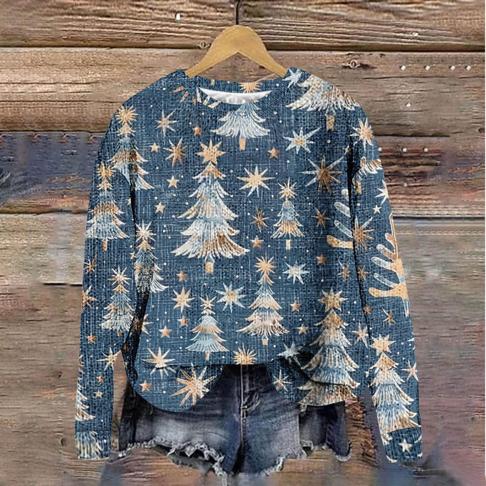 CFLVAEK Christmas Sweater Women Lightweight Xmas Tree Print Sweaters ...